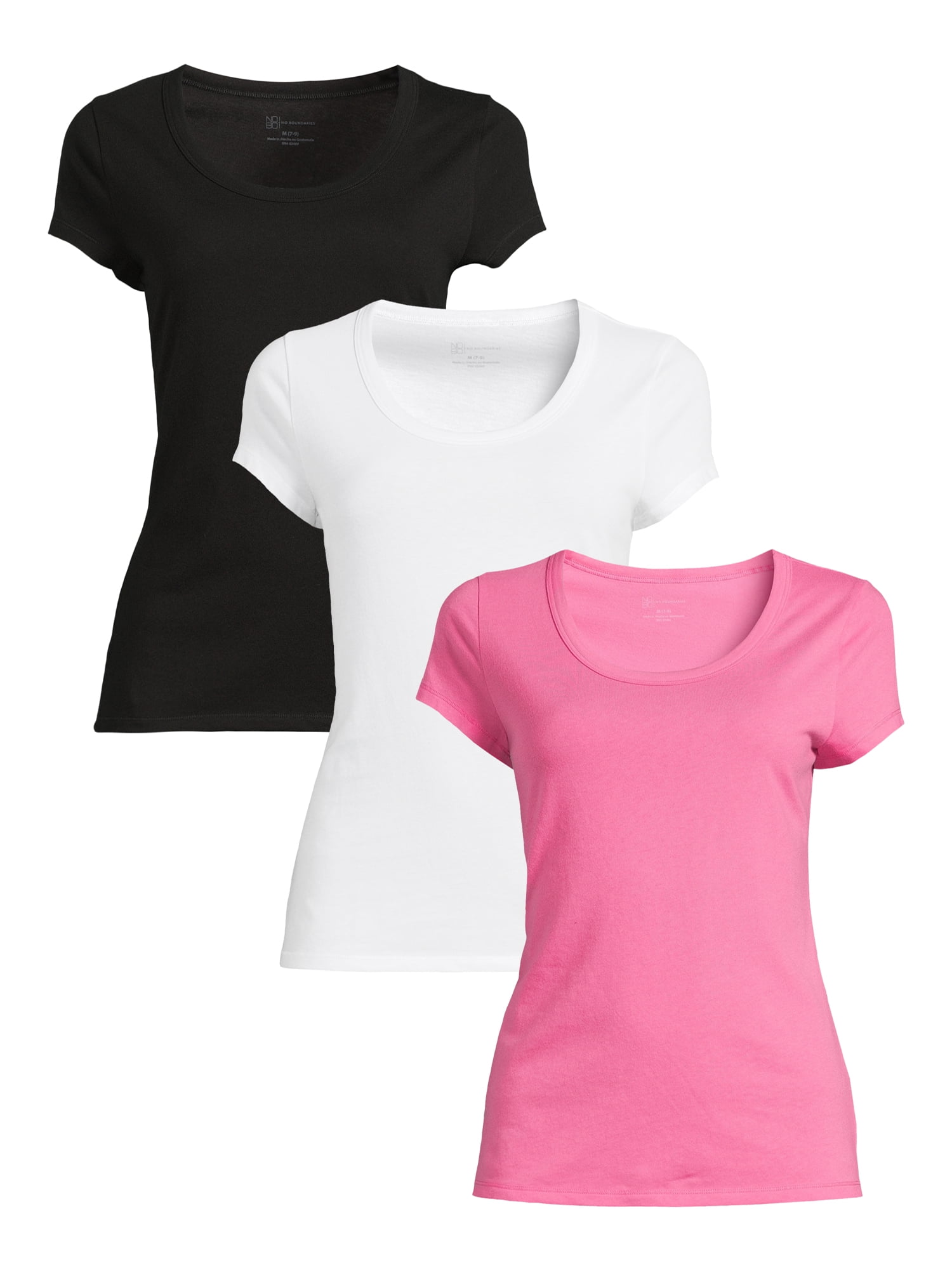 No Boundaries Scoop Neck Tee with Short Sleeves, 1 or 3-Pack, Women’s ...