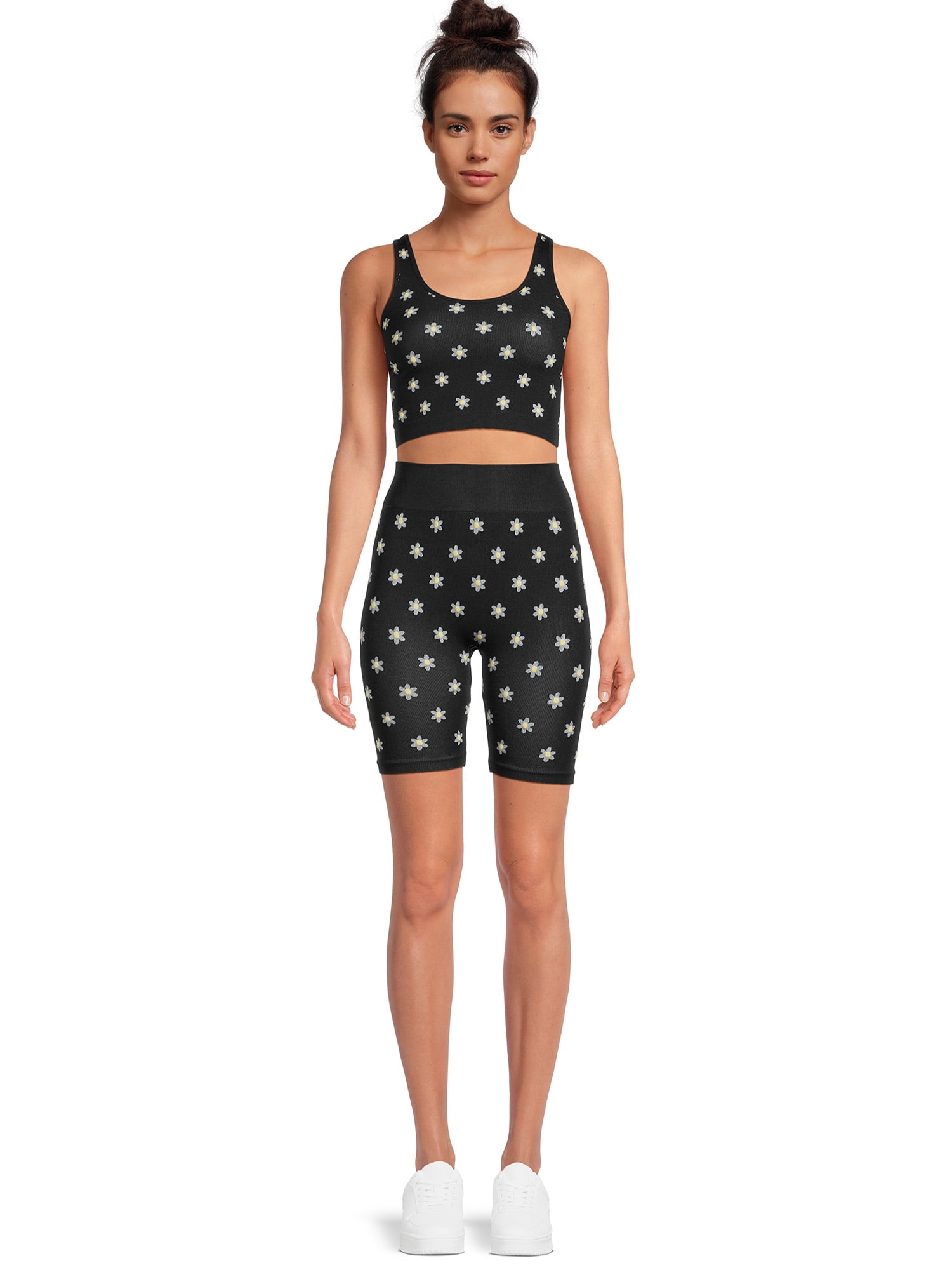 No Boundaries Juniors Seamless Jacquard Tank Top and Bike Shorts Set, 2 ...