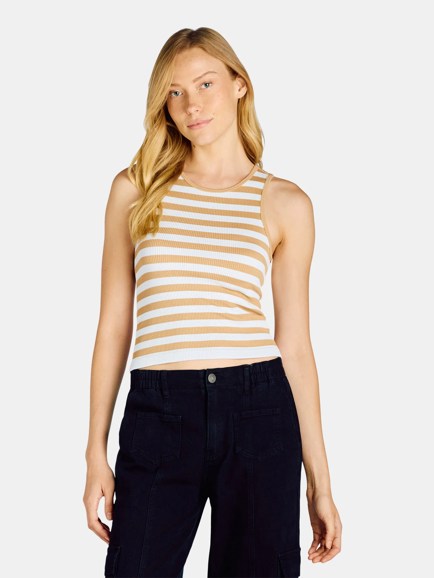 No Boundaries Seamless Ribbed Tank Top, Women’s and Women’s Plus ...