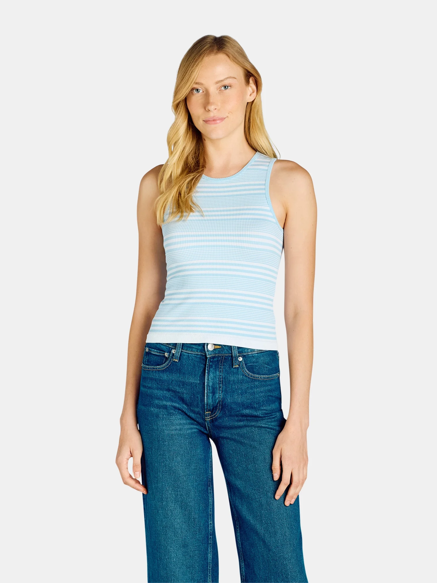 No Boundaries Seamless Ribbed Tank Top, Women’s and Women’s Plus ...