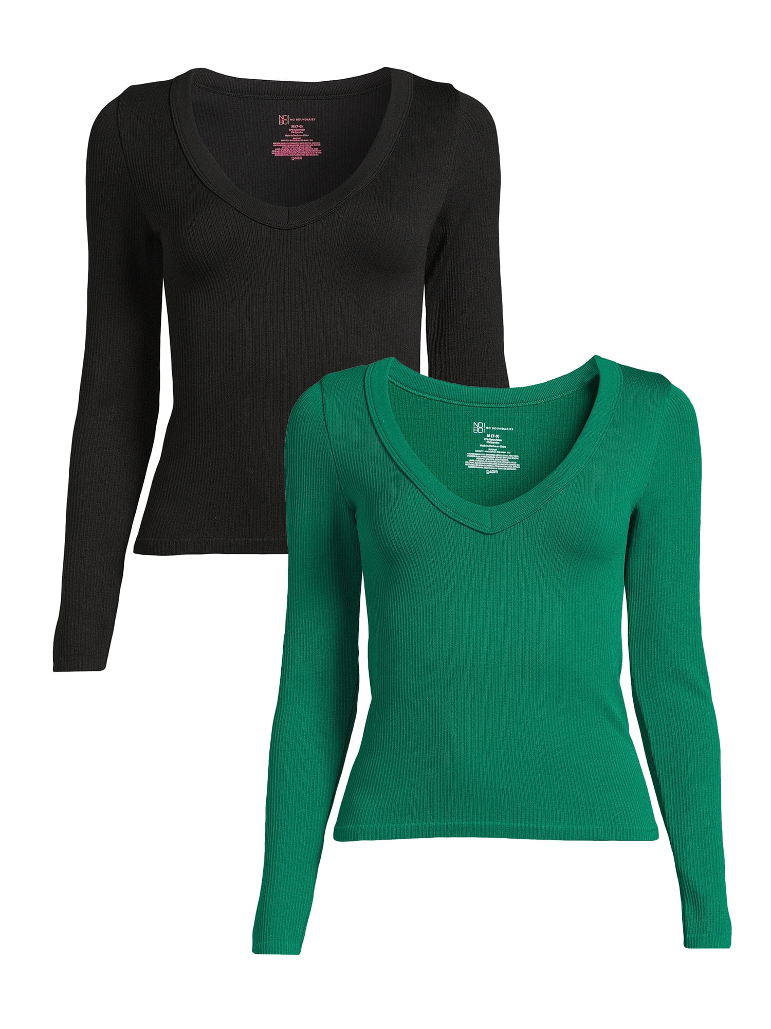 No Boundaries Juniors Seamless V Neck T Shirts, 2 Pack - Walmart.com