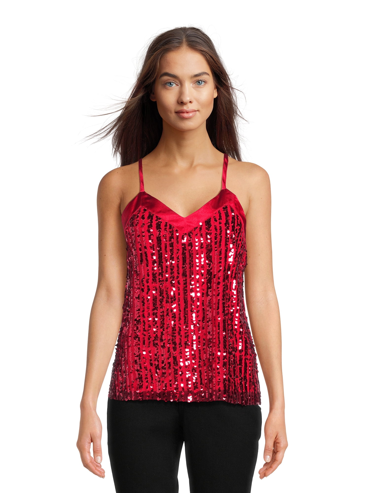 No Boundaries Brilliant Red Sequin Tank Top, (Girl's) - Walmart.com
