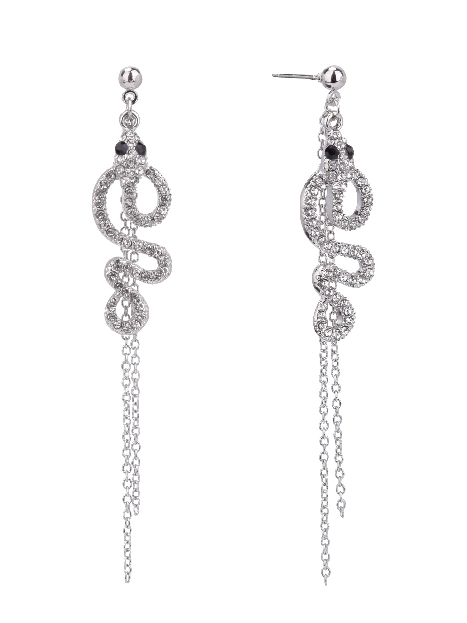 No Boundaries Women's Silvertone Snake Drop Earrings with Chain Accents ...