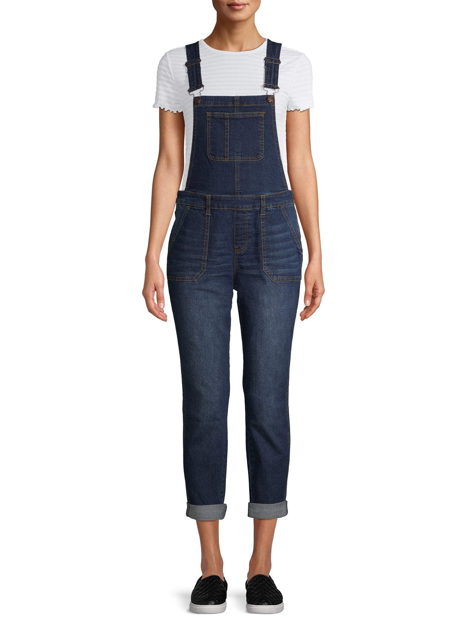 No Boundaries Juniors Skinny Overalls with Pork Chop Pockets - Walmart.com