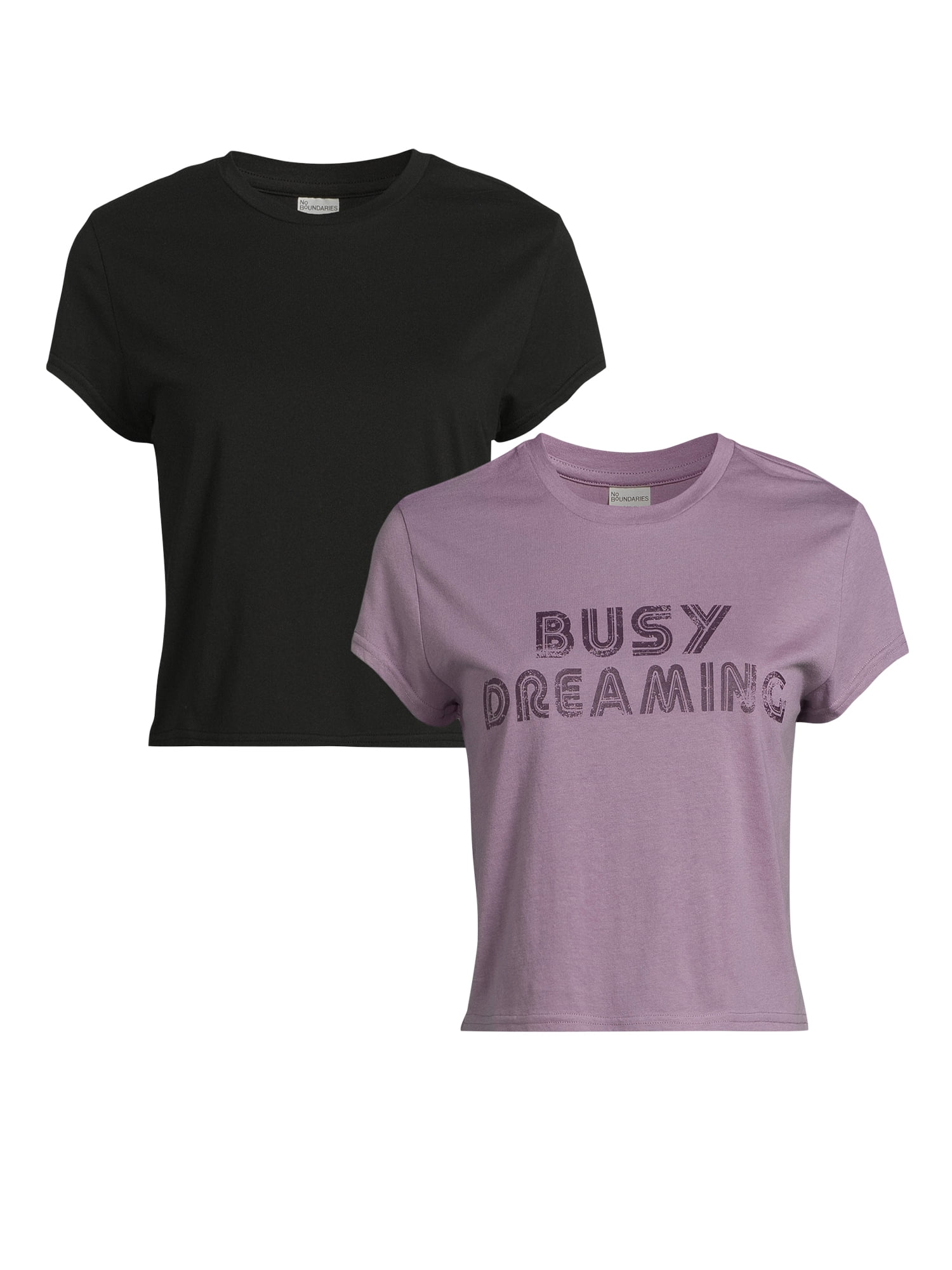 No Boundaries Sleep Baby Tee, 2-Pack, Women's and Women's Plus ...