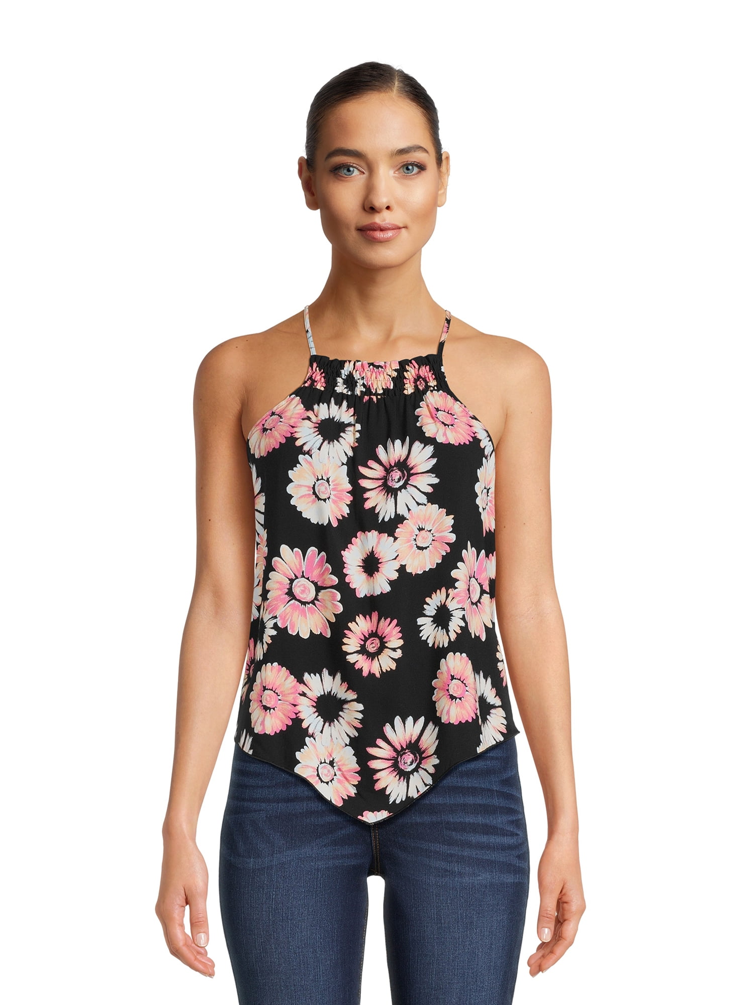 No Boundaries Juniors Sleeveless Smocked Neck Top, Sizes XS-3XL ...
