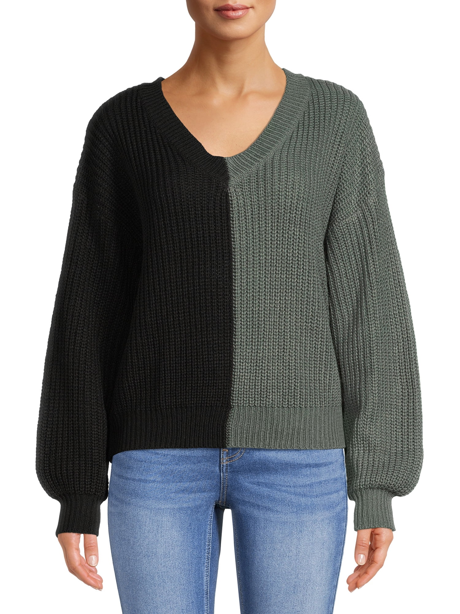 No Boundaries Juniors' Split Colorblocked Sweater - Walmart.com
