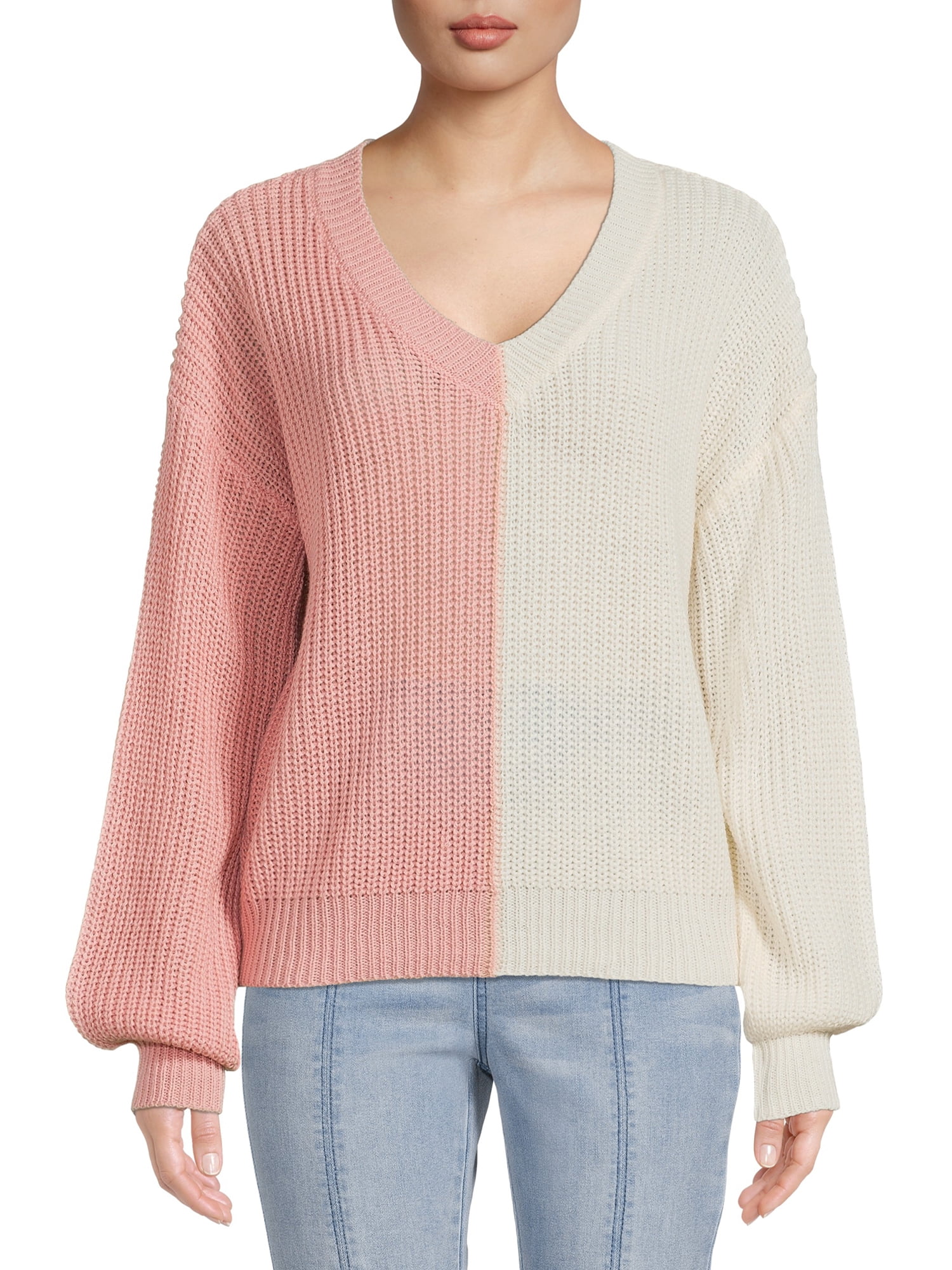 No Boundaries Juniors Split Colorblocked Sweater - Walmart.com