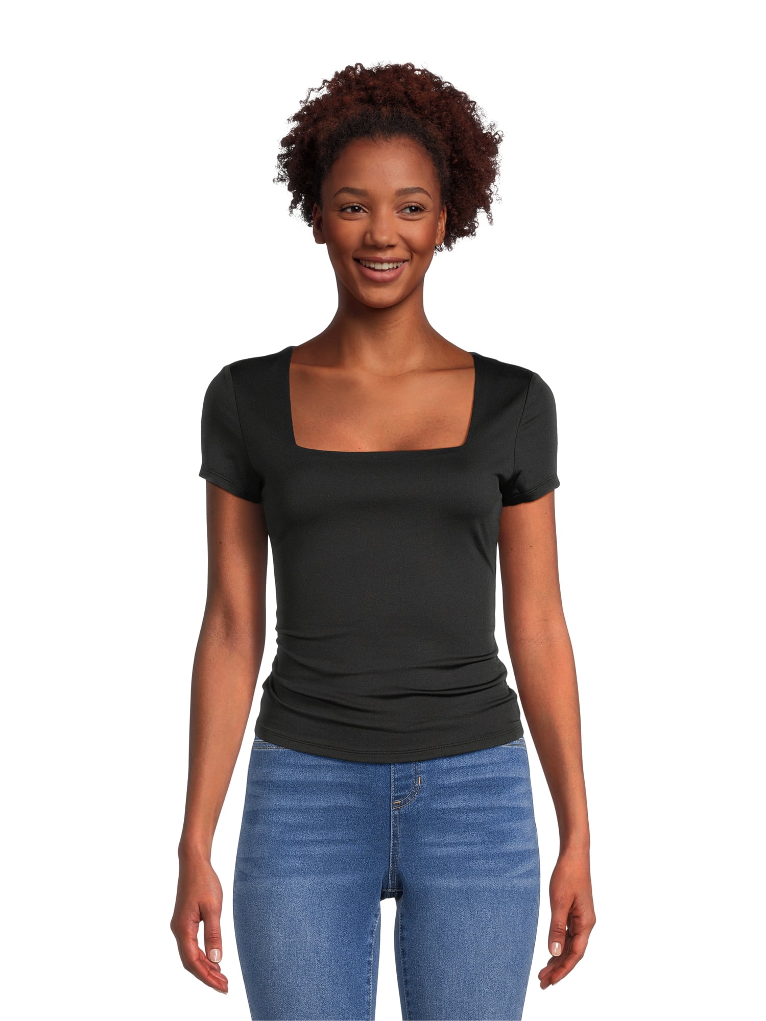 No Boundaries Juniors Square Neck Double Layer Top, Sizes XS-XXXL ...