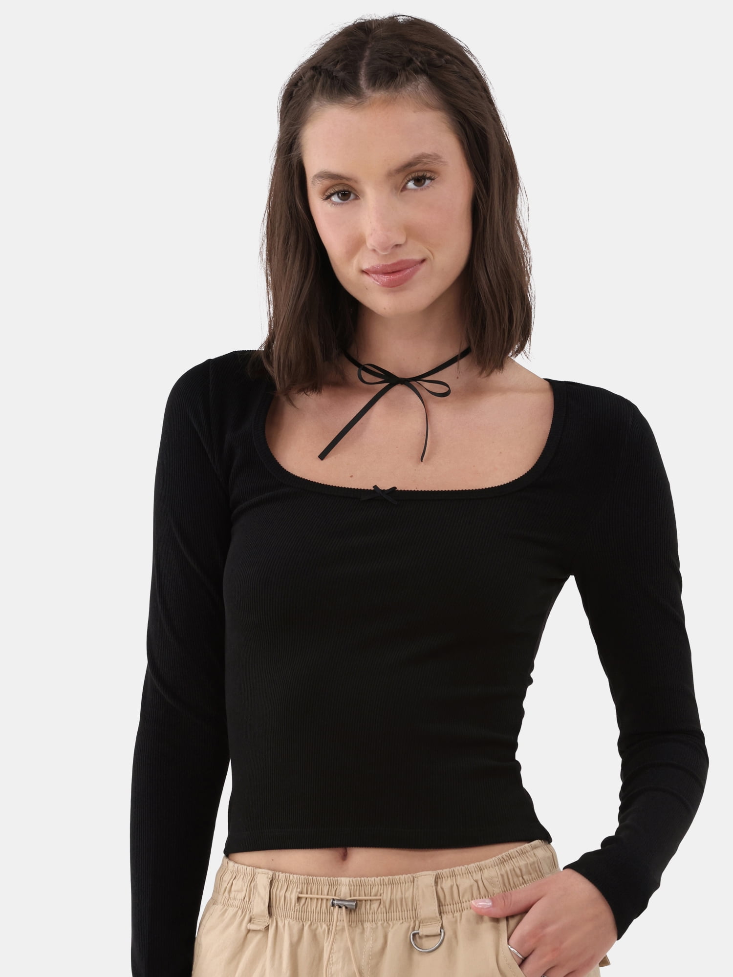No Boundaries Square Neck Top, Women's - Walmart.com
