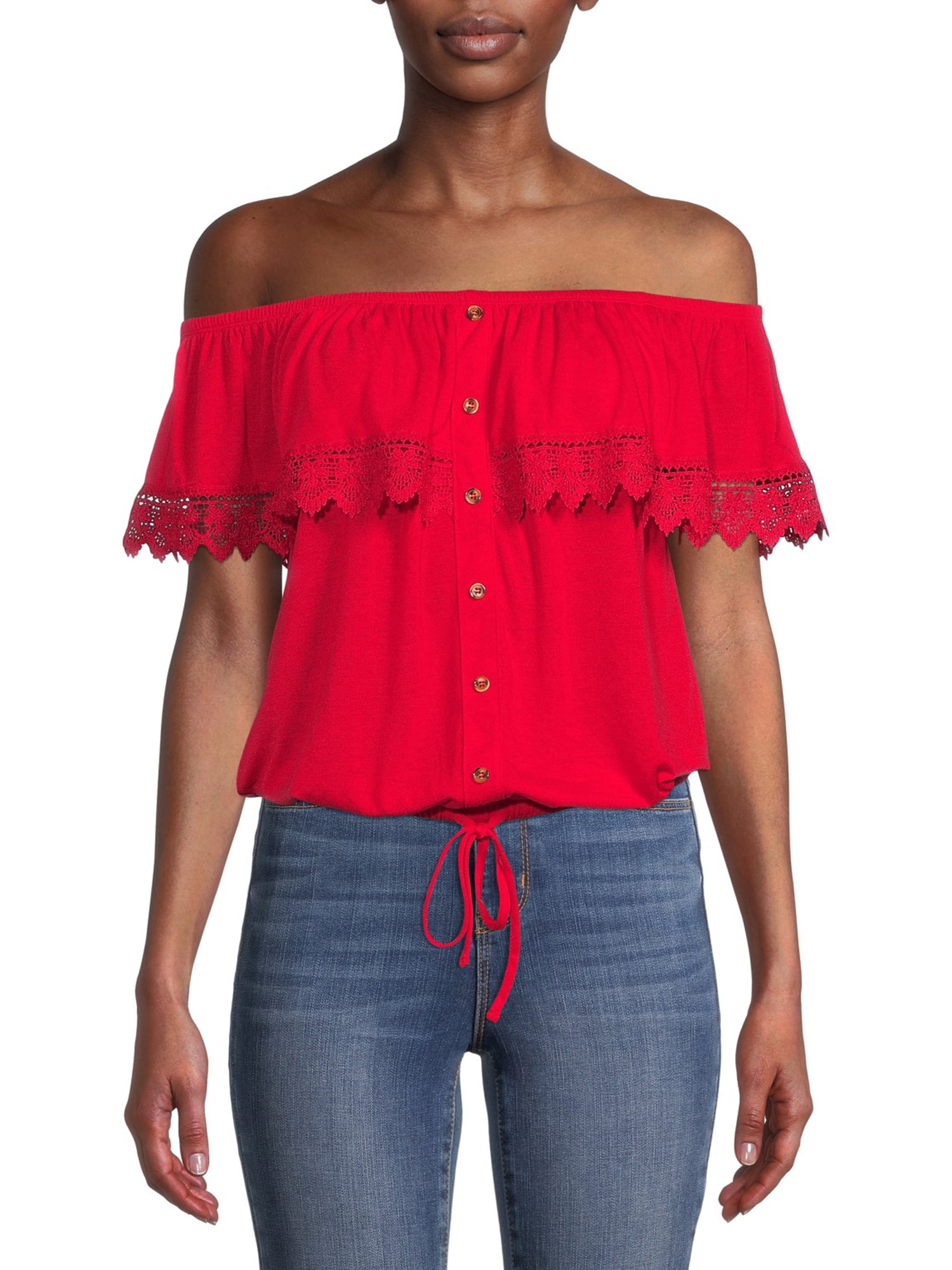 No Boundaries Juniors' Strapless Ruffle Top - Walmart.com