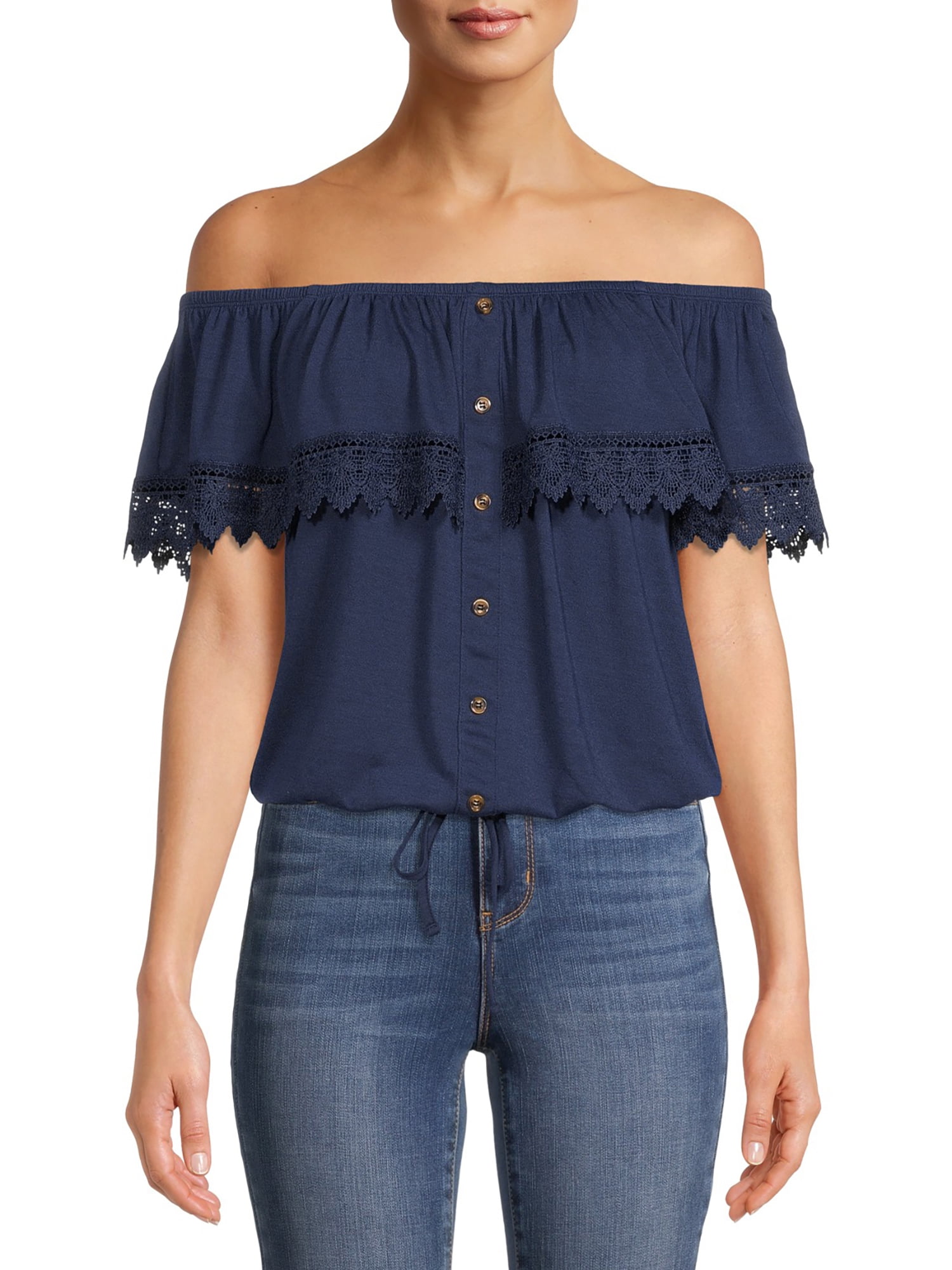 No Boundaries Juniors' Strapless Ruffle Top - Walmart.com