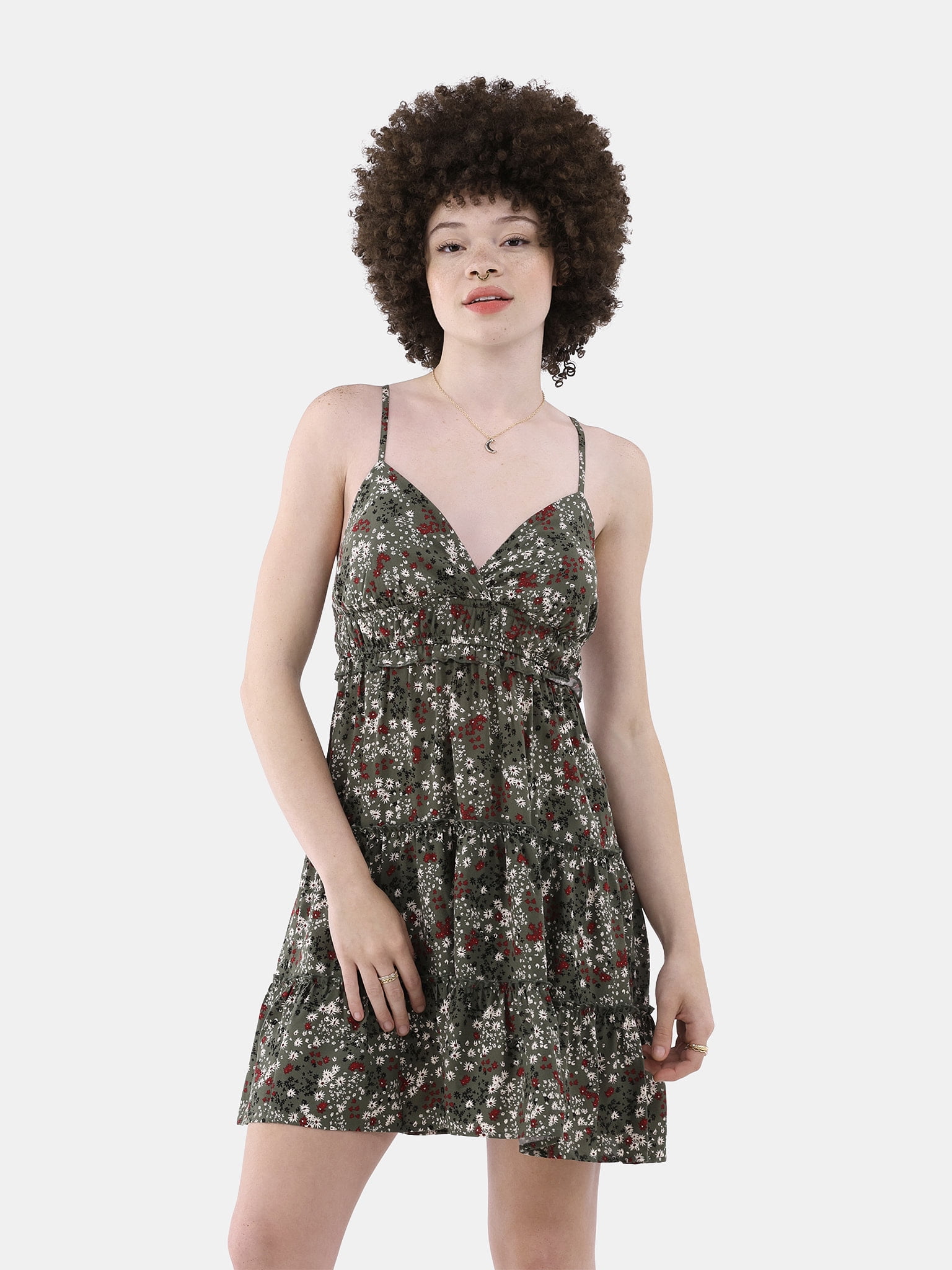 No Boundaries Surplice Tiered Dress, Women’s - Walmart.com