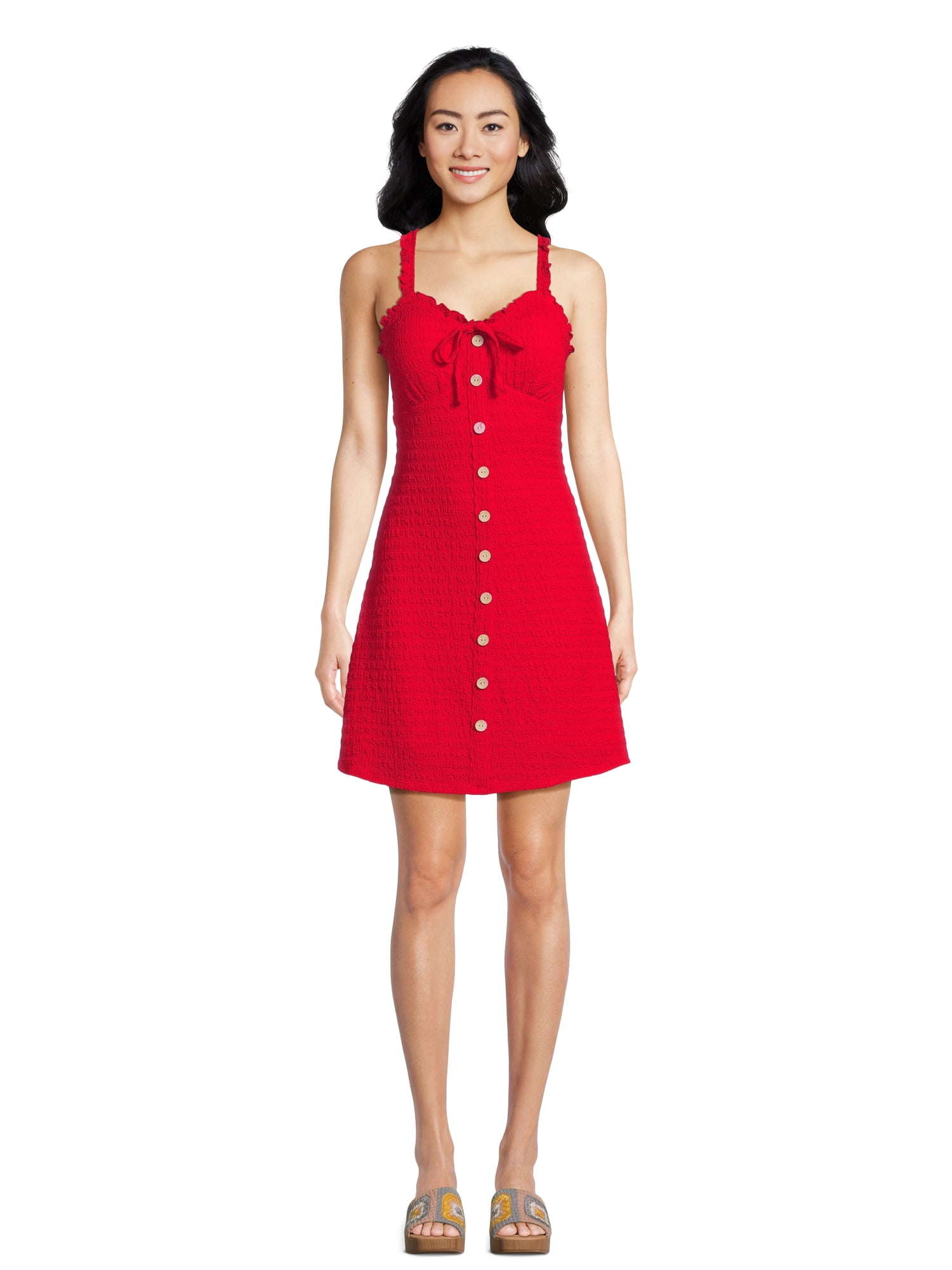 No Boundaries Juniors Textured Faux Button-Front Mini Dress - Walmart.com