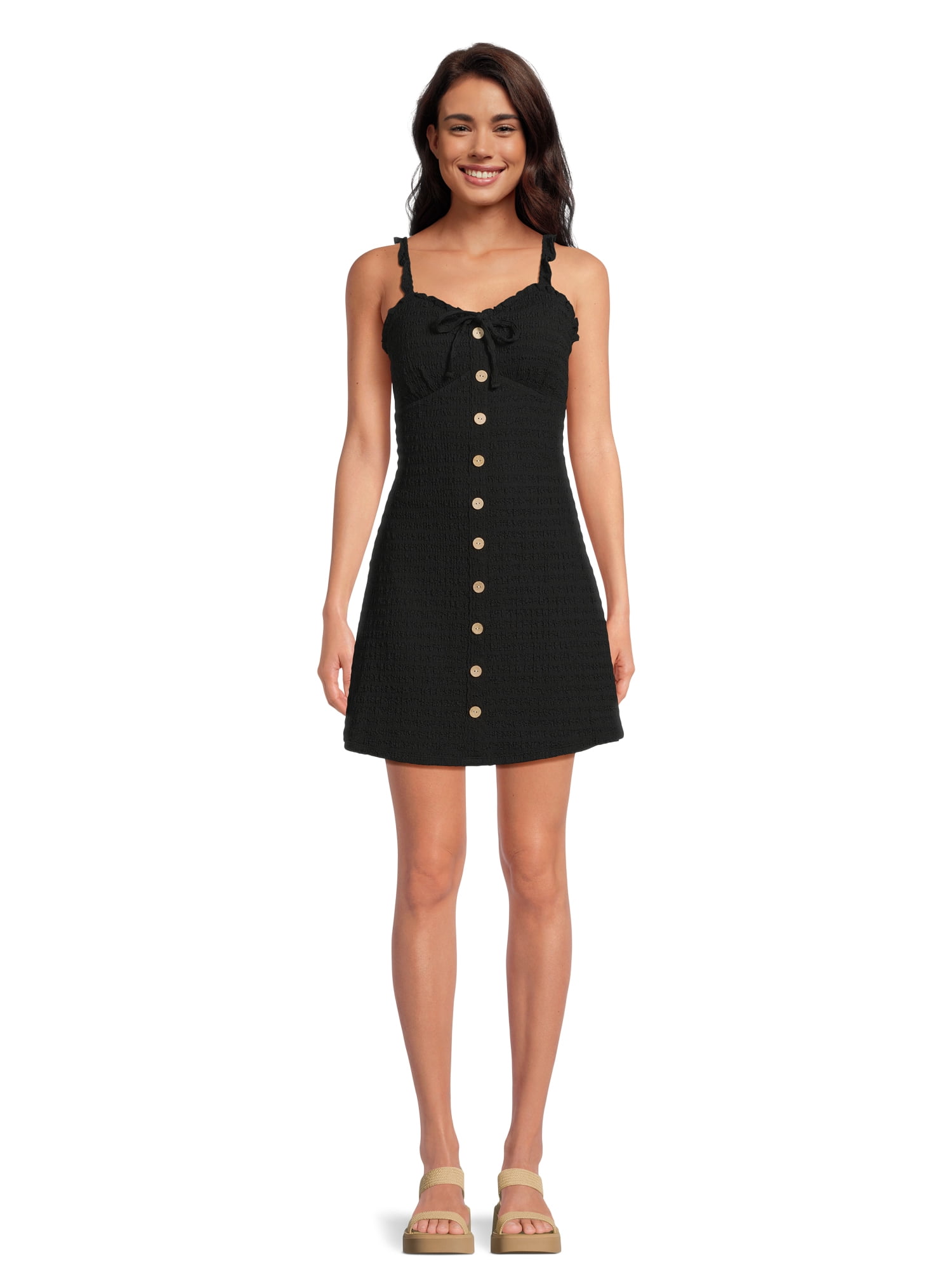 No Boundaries Juniors Textured Faux Button-Front Mini Dress, Sizes XS-XXXL - Walmart.com