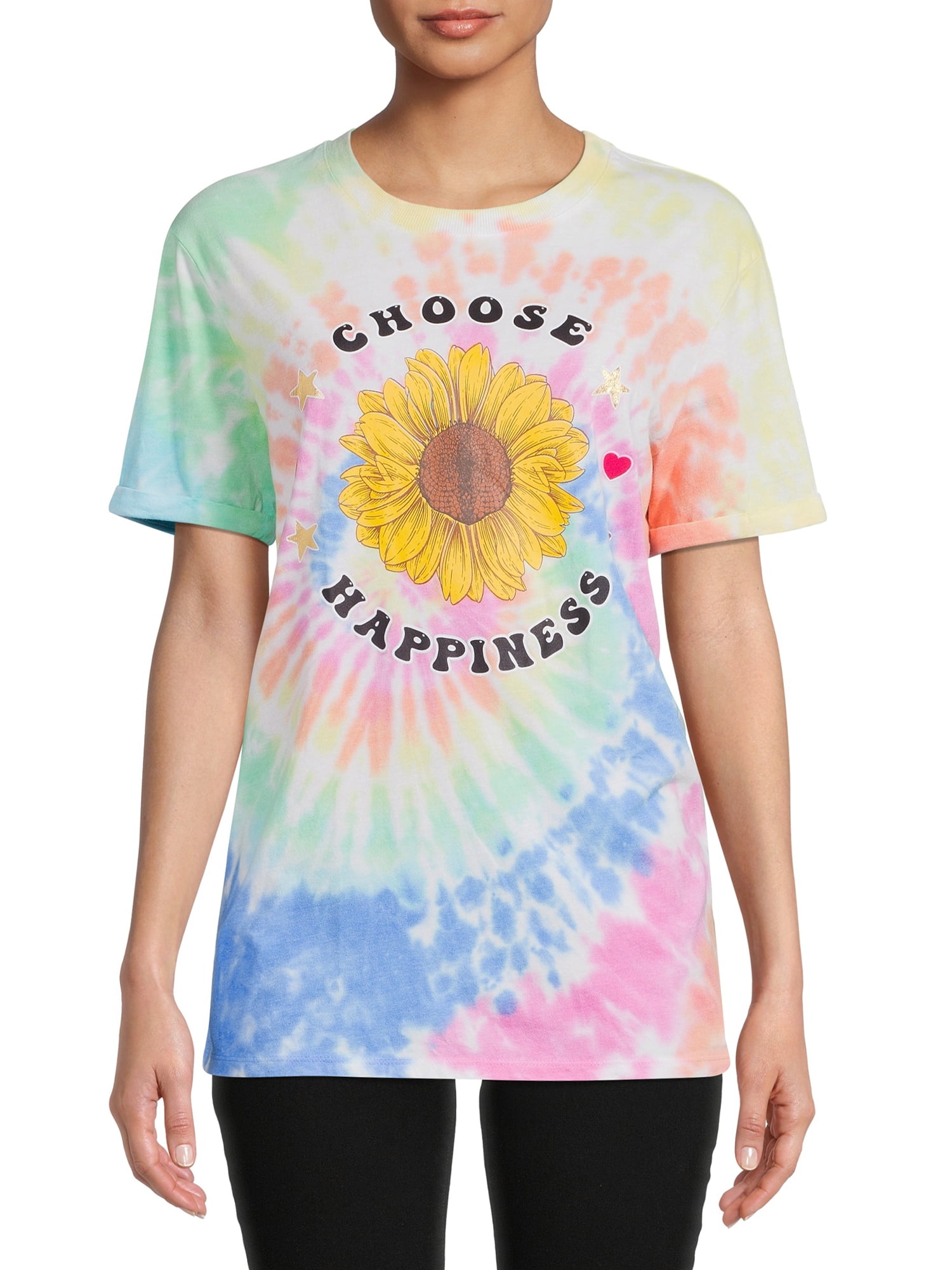 No Boundaries Juniors’ Tie Dye Boyfriend T-Shirt - Walmart.com