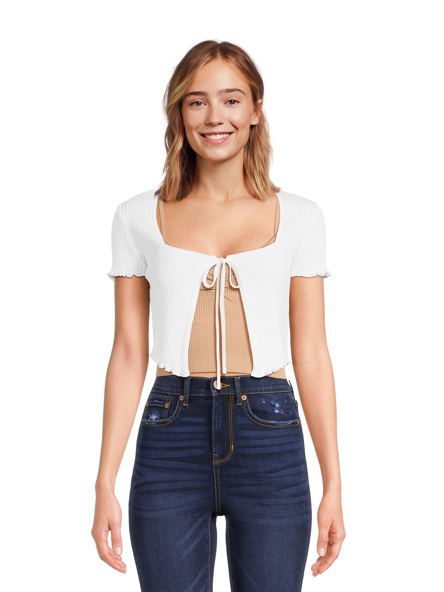 No Boundaries Juniors' Tie Front Ribbed Shrug, Sizes XS-XXXL - Walmart.com