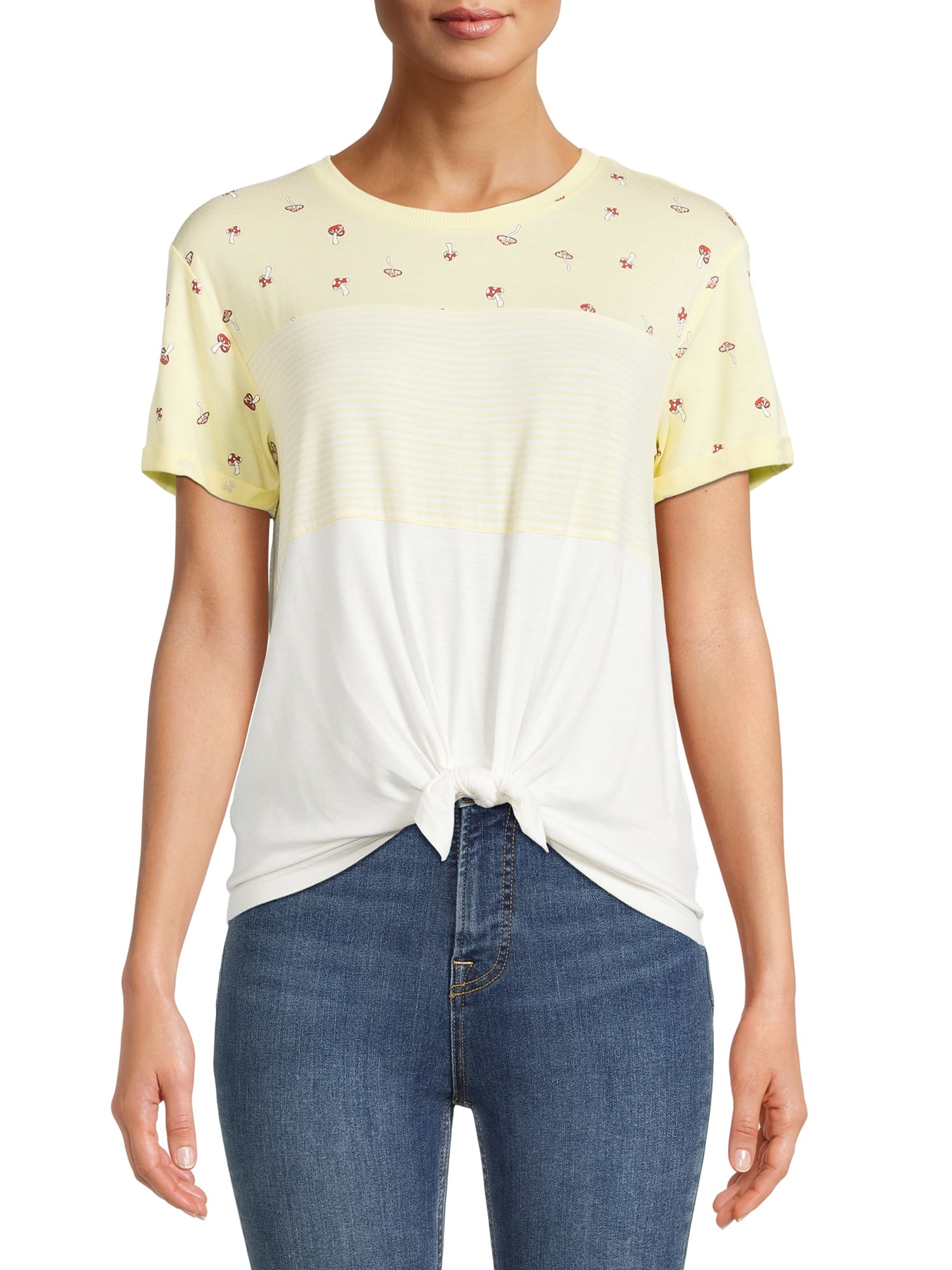 No Boundaries Juniors' Triple Stack T-Shirt with Tie Front - Walmart.com