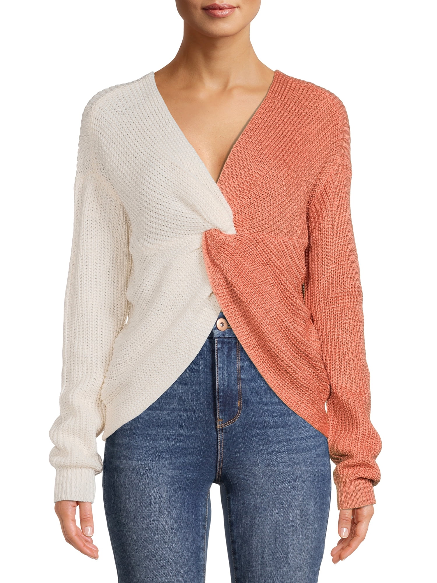 No Boundaries Juniors’ Twist Front Sweater - Walmart.com