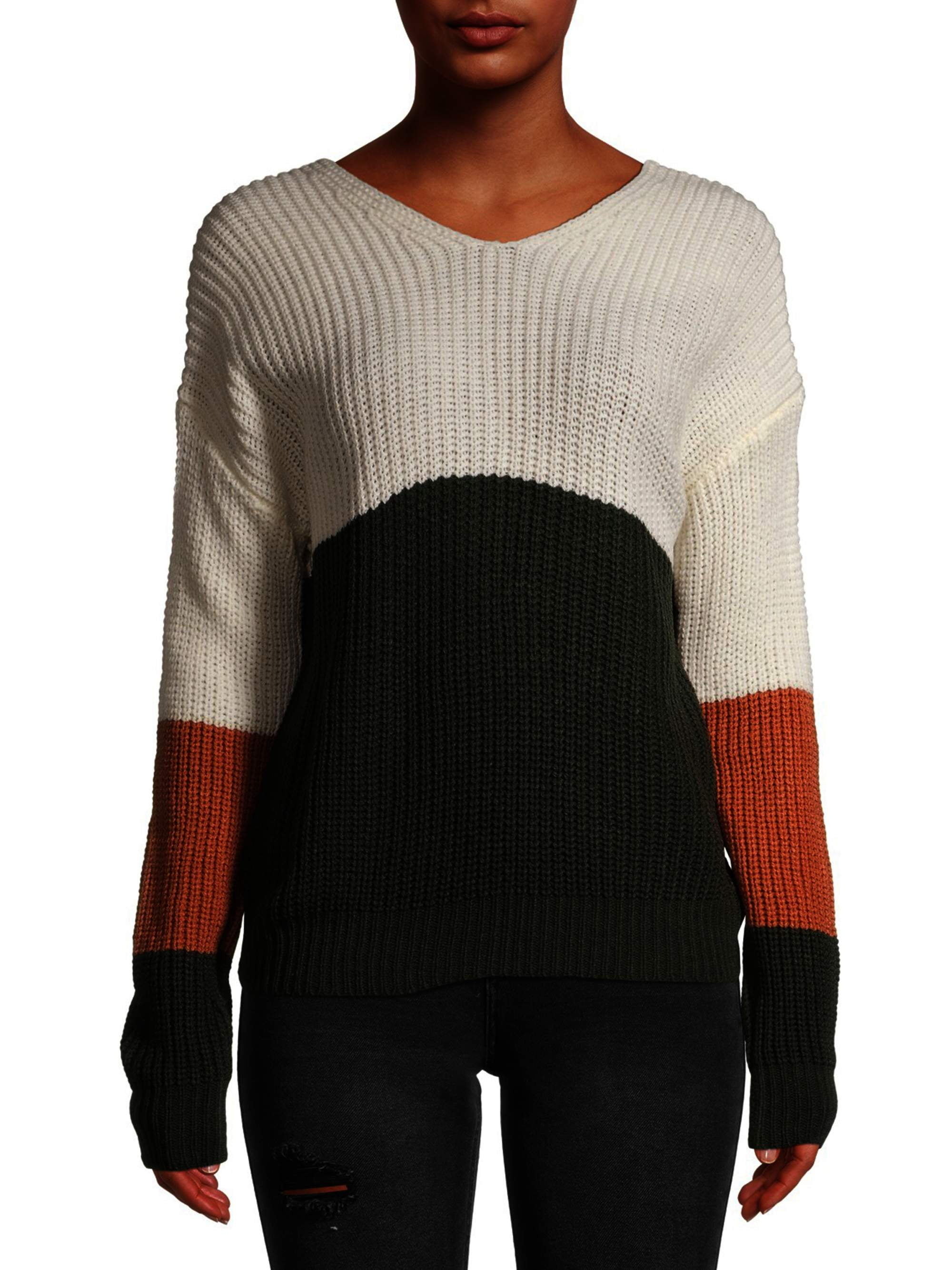 No Boundaries Juniors' Twisted Colorblocked Sweater - Walmart.com