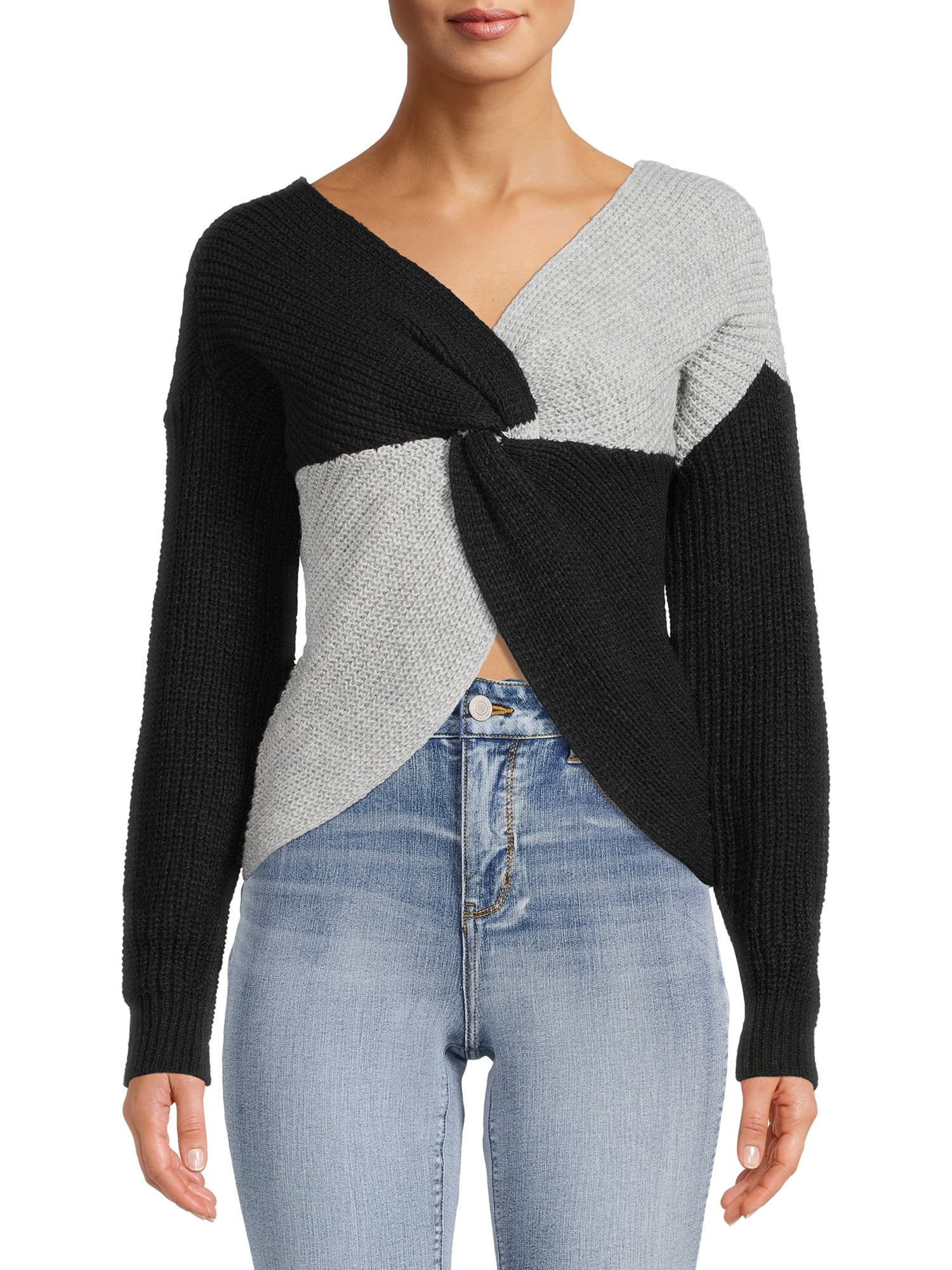 No Boundaries Juniors Twisted Front Sweater - Walmart.com