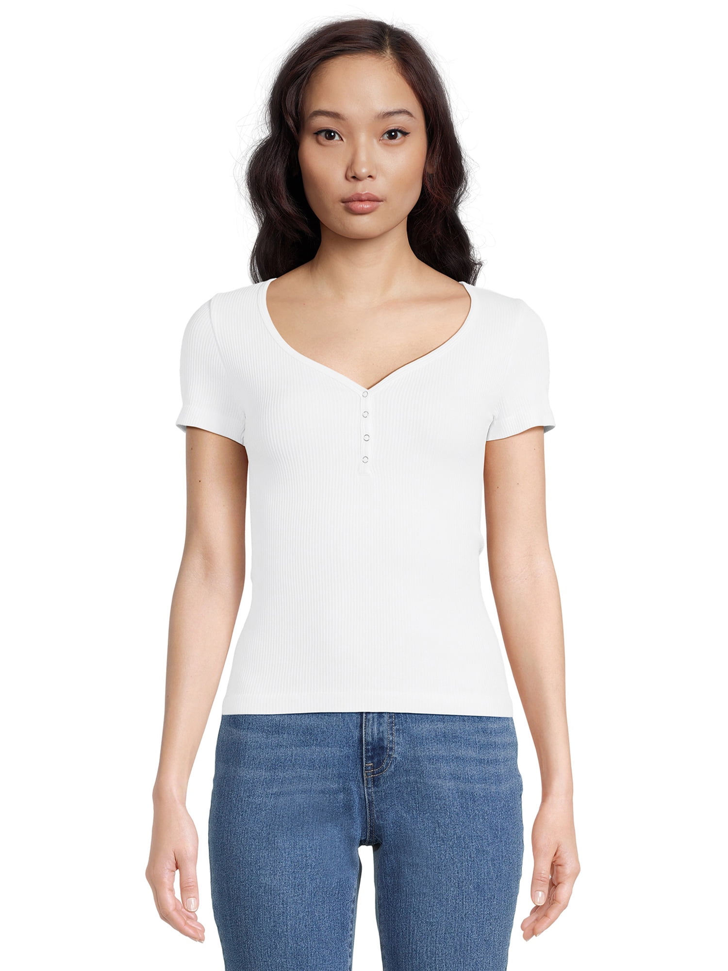 No Boundaries V-Neck Henley Top Semi-Fitted (Women's), Sizes M ...