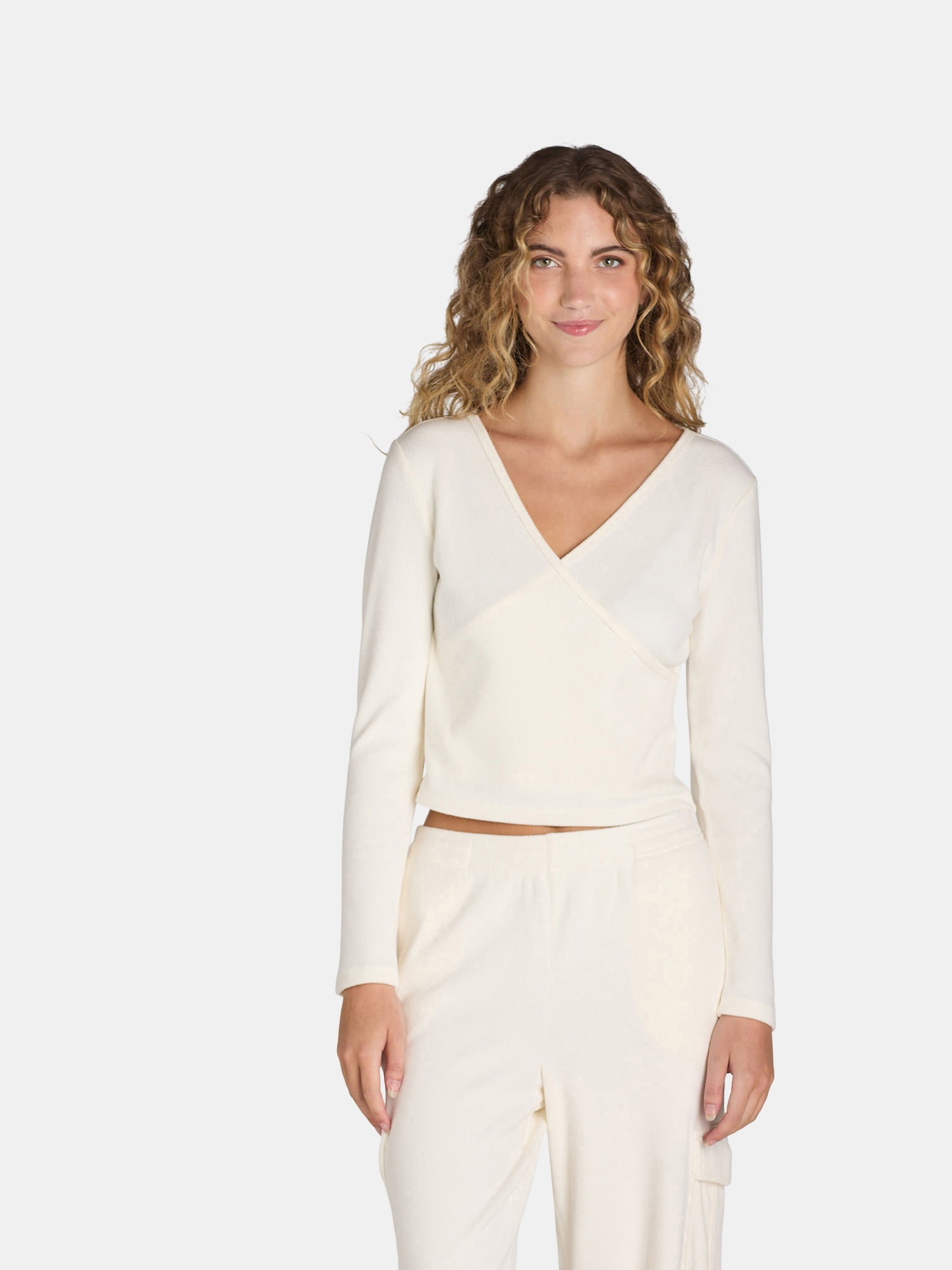 No Boundaries Brushed Waffle Knit Wrap Sleep Top, Women’s, Sizes XS-XXL ...