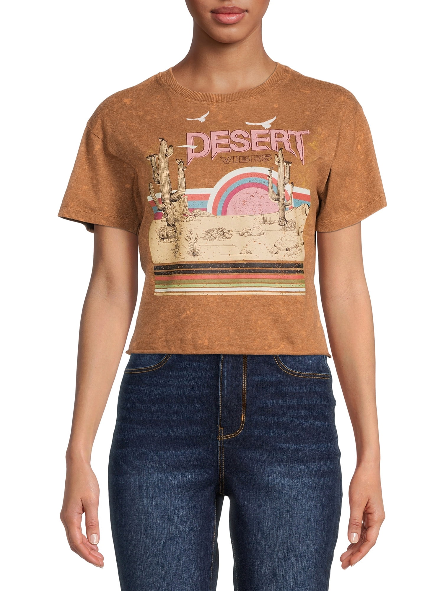 No Boundaries Juniors' Washed Graphic Print Tee - Walmart.com