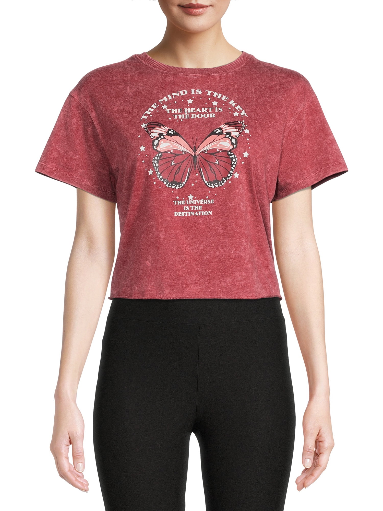 No Boundaries Juniors Washed Graphic Tee - Print - Walmart.com