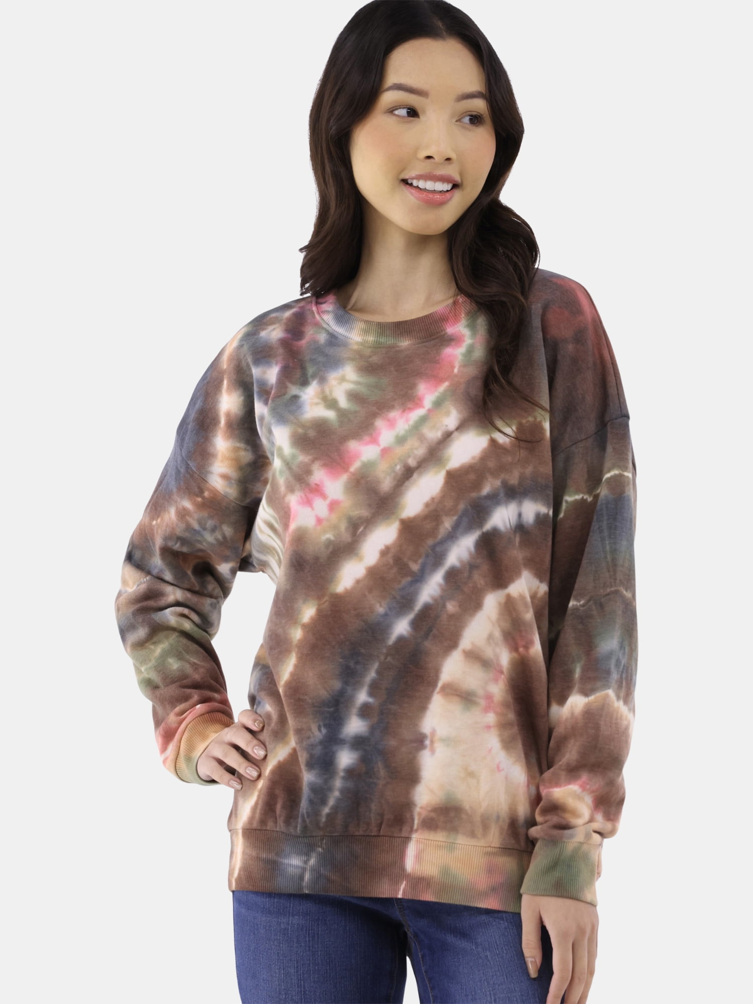 No Boundaries Washed Tie Dye Sweatshirt, Women's and Women's No Boundaries Washed Tie Dye Sweatshirt, Women's and Women's