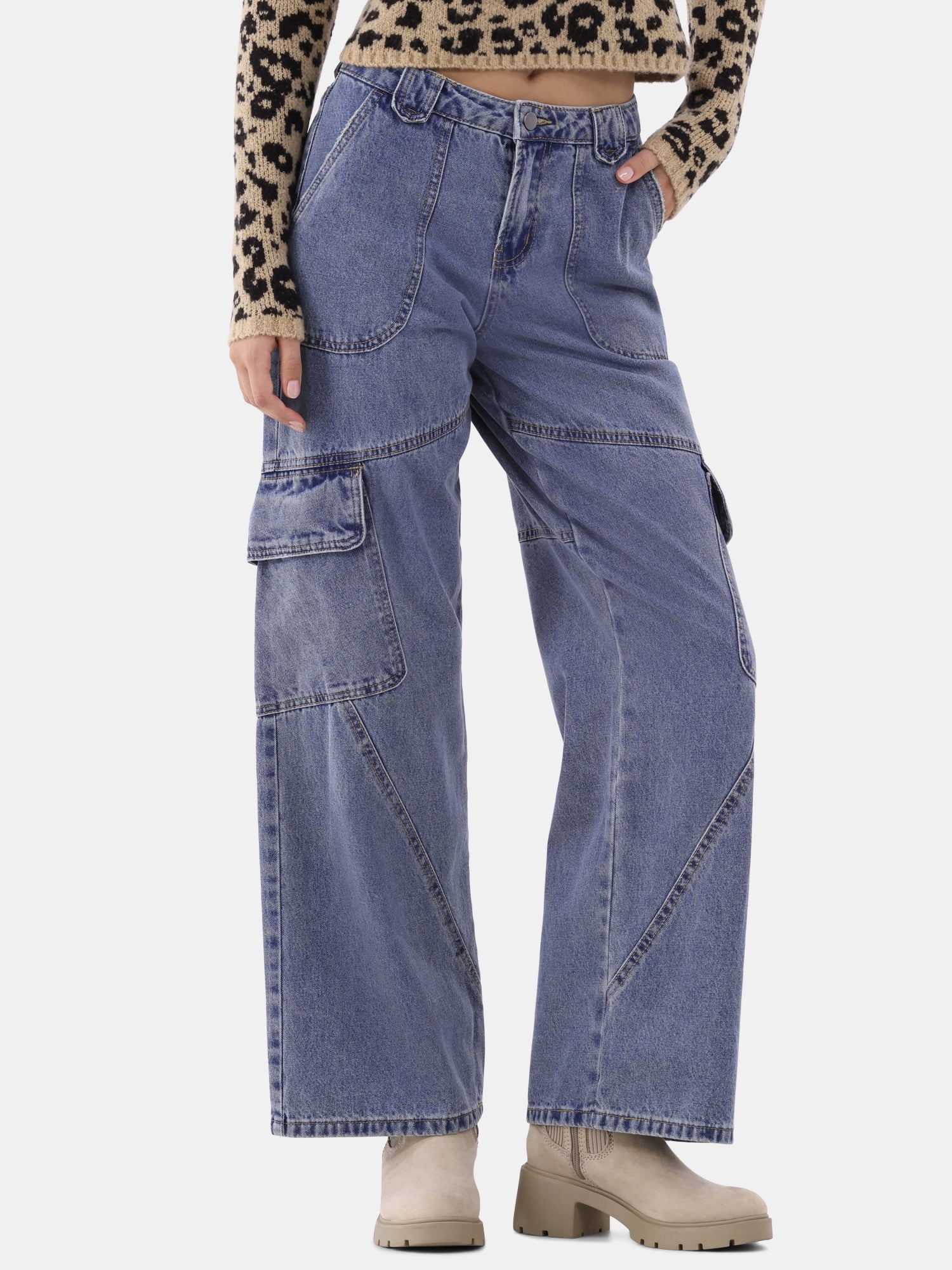 No Boundaries Wide Leg Cargo Pants, Women's - Walmart.com