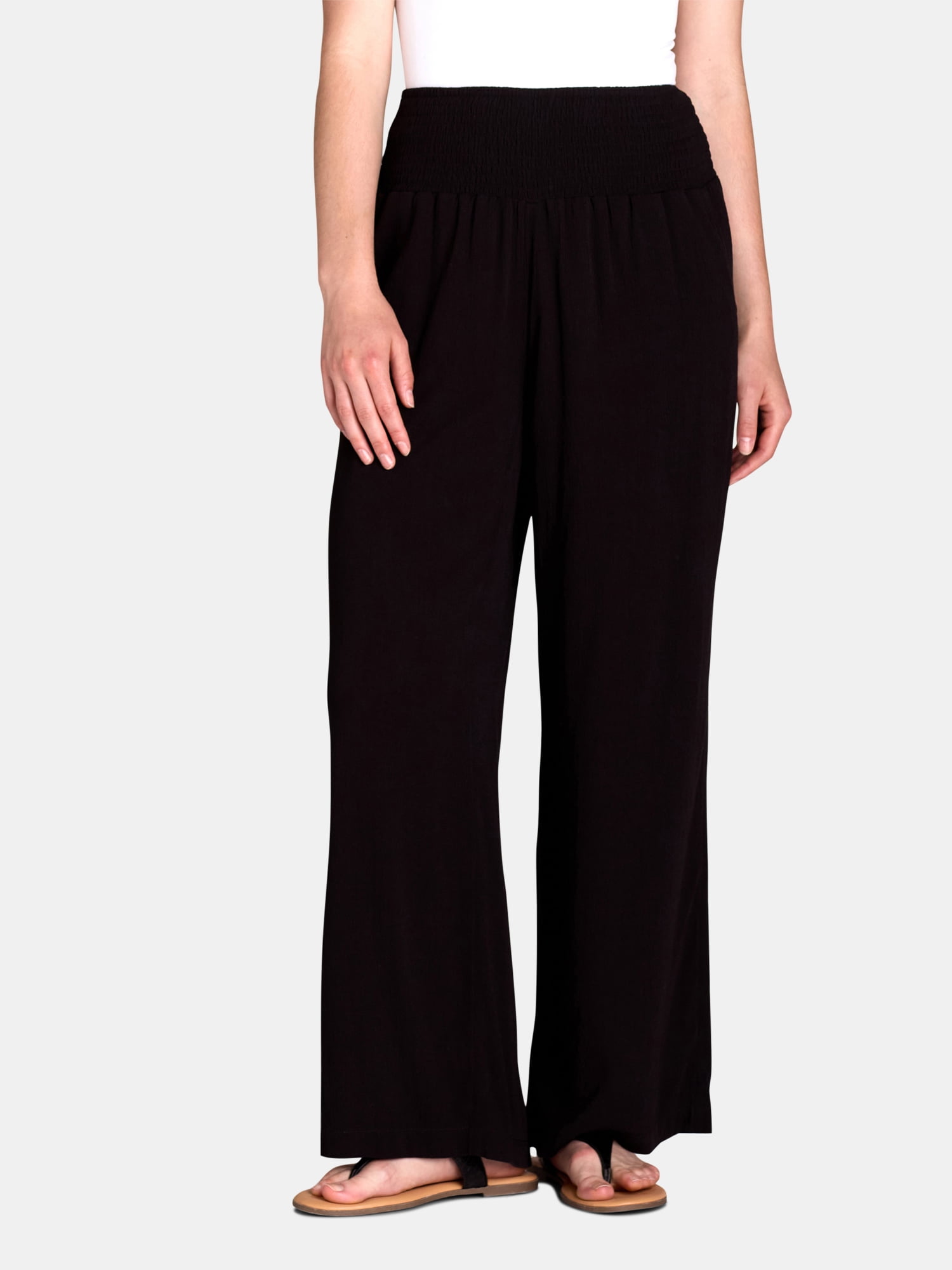 No Boundaries Women's Wide Leg Pull-On Palazzo Pants with Pockets, Plus ...