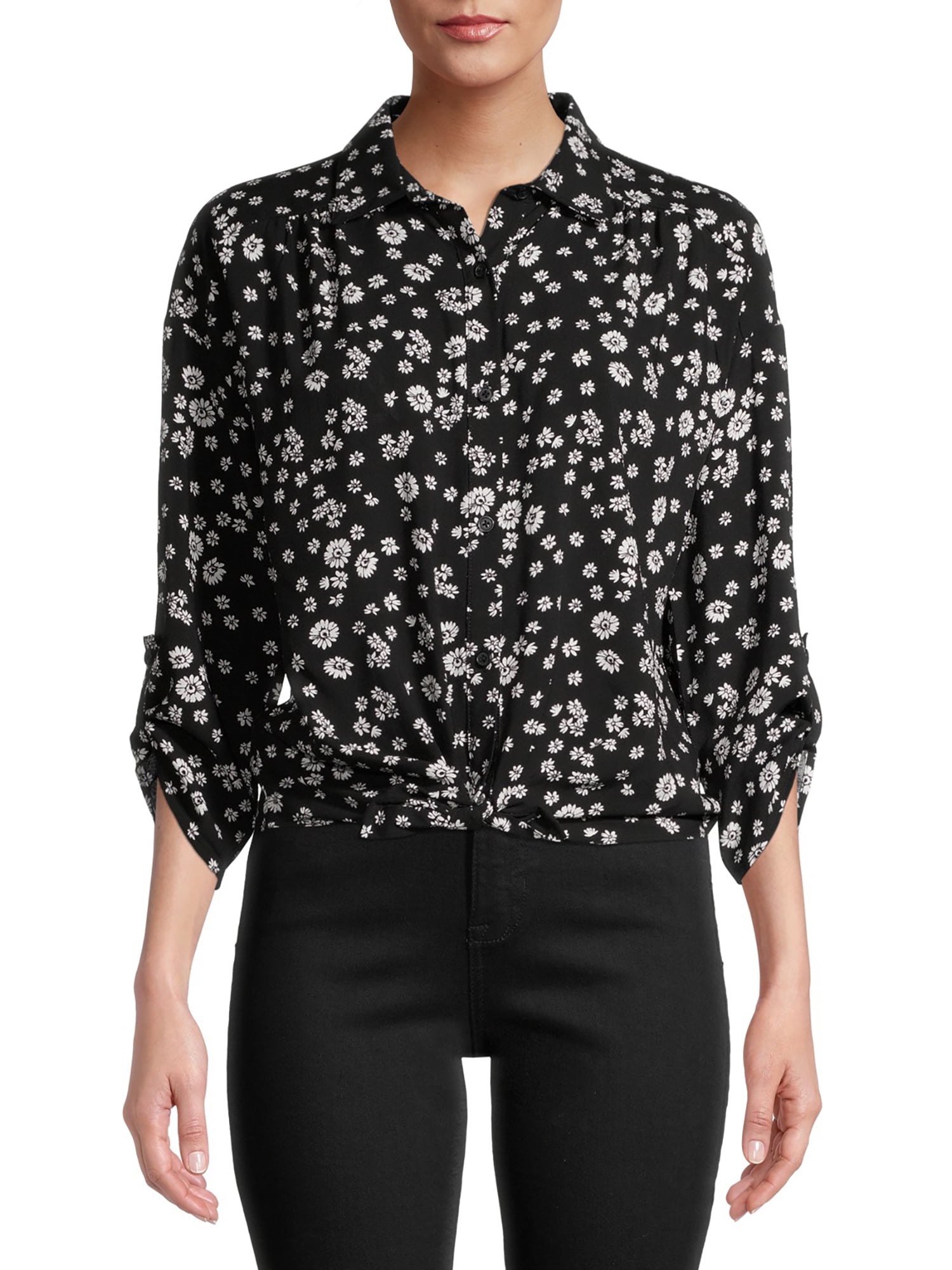 No Boundaries Juniors' Woven Lattice Back Top - Walmart.com