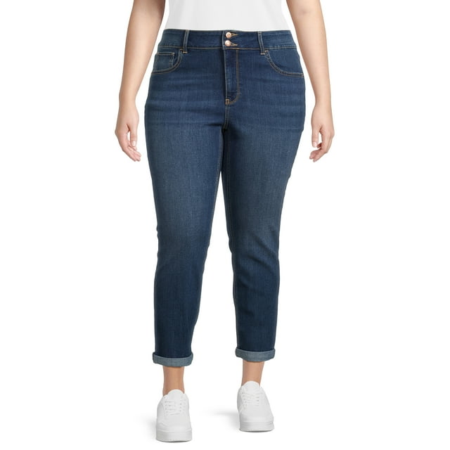 No Boundaries Double Button Cropped Shaping Jeans, 29" Inseam, Women's ...