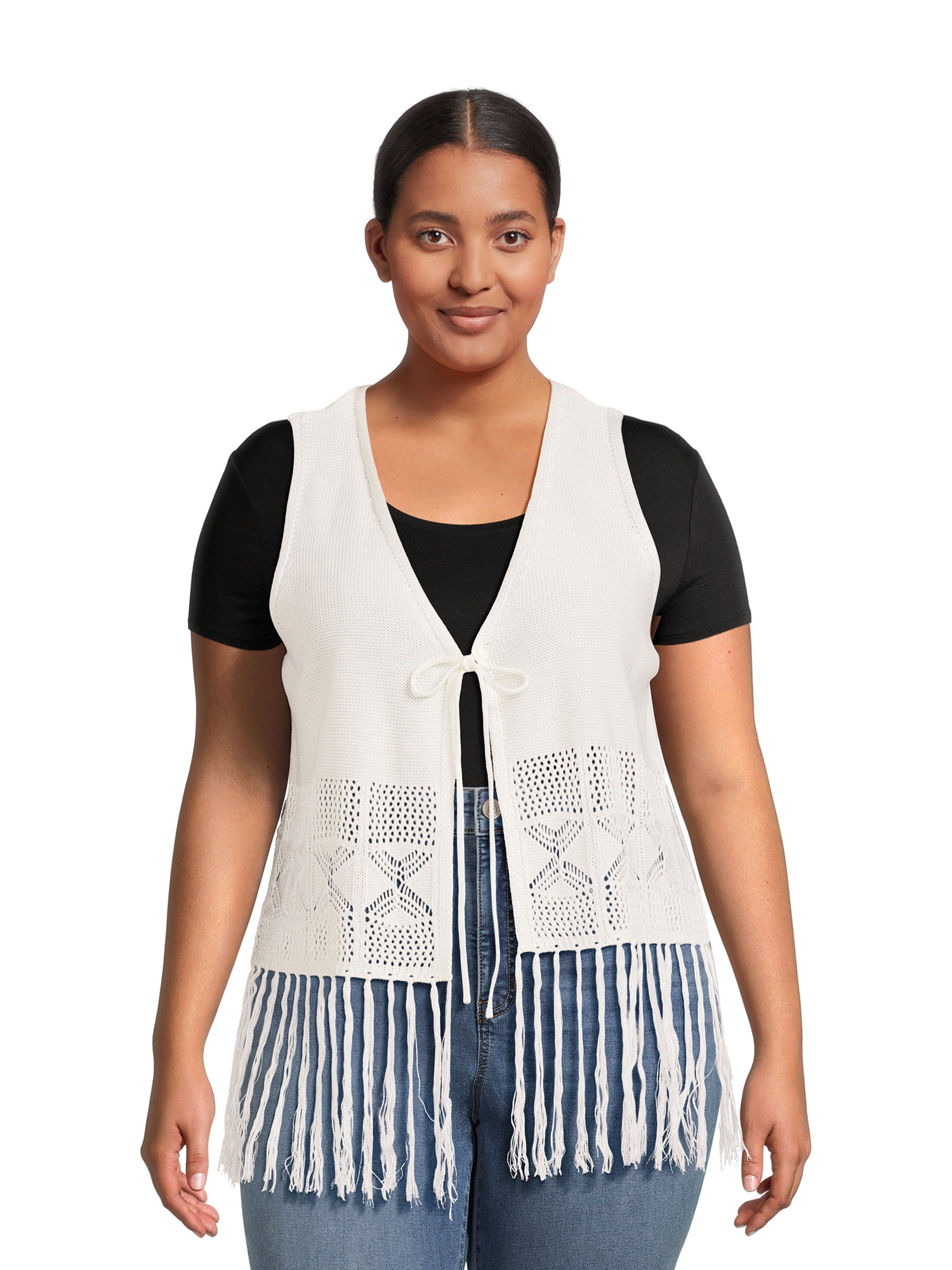 No Boundaries Juniors and Juniors Plus Fringe Vest, Sizes XS-3XL ...