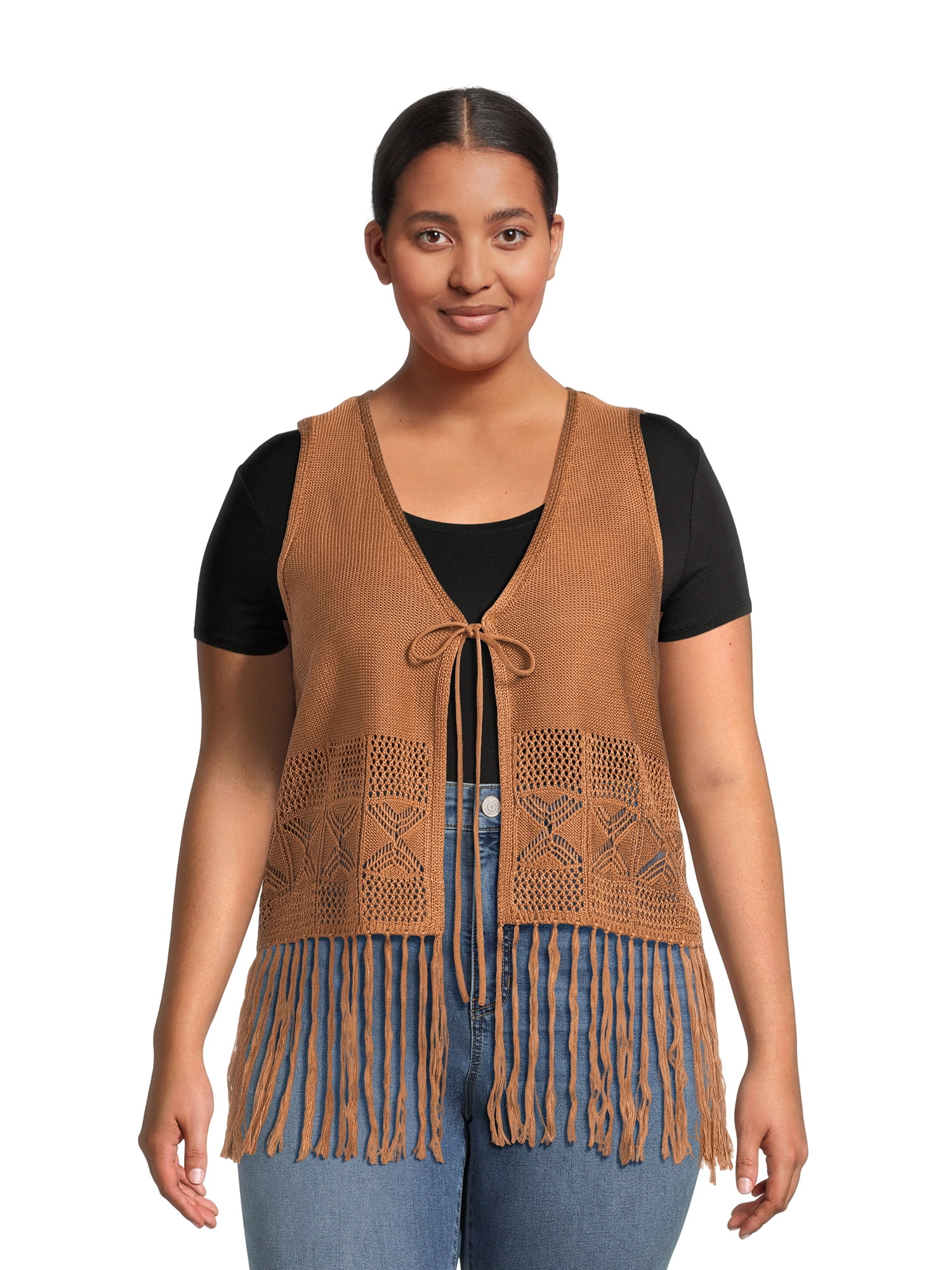 No Boundaries Juniors and Juniors Plus Fringe Vest, Sizes XS-3XL ...