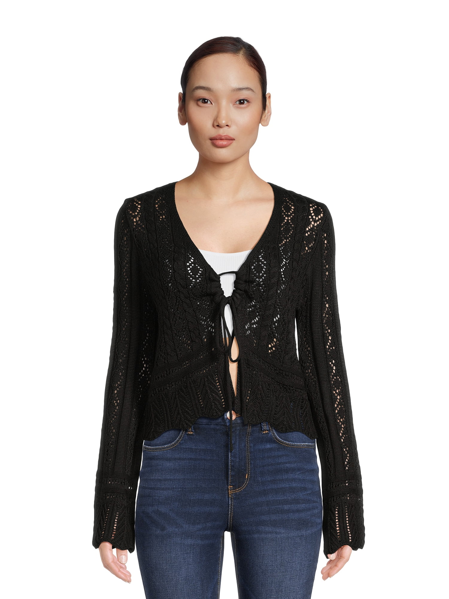 No Boundaries Juniors and Juniors Plus Pointelle Cardigan, Sizes XS-4X ...