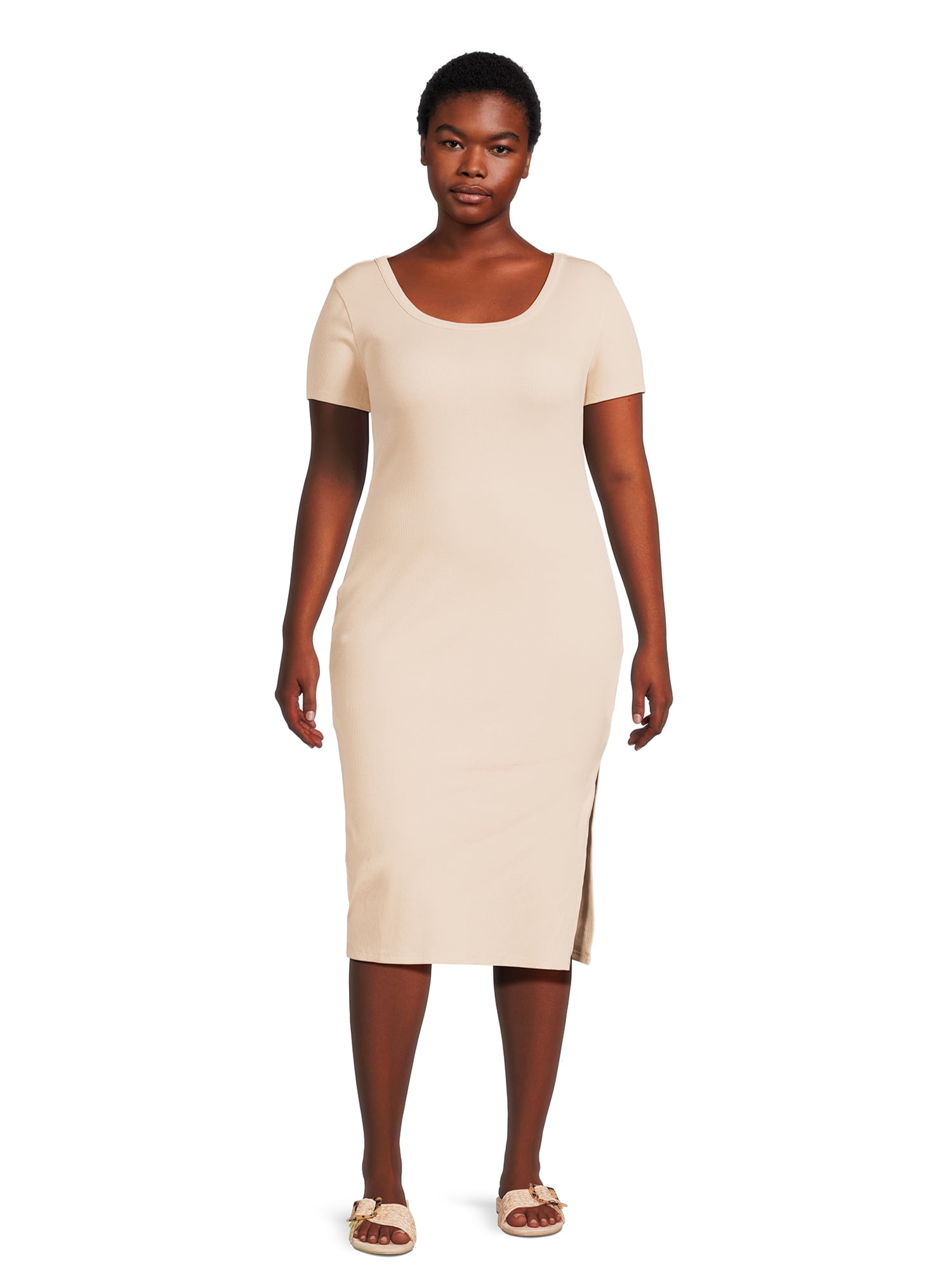 No Boundaries Juniors and Juniors Plus Size Ribbed Midi Dress, Sizes 1X ...