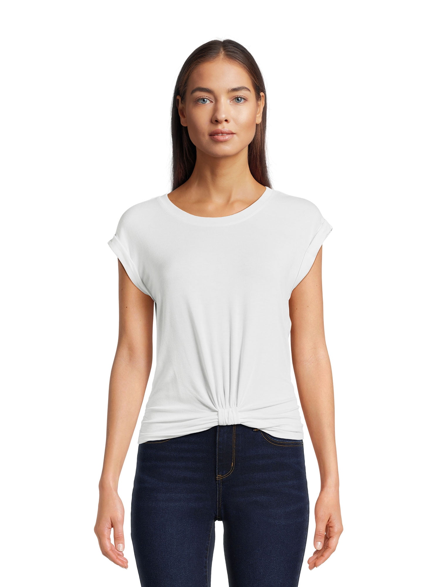 No Boundaries women's Knot Front Tee - Walmart.com