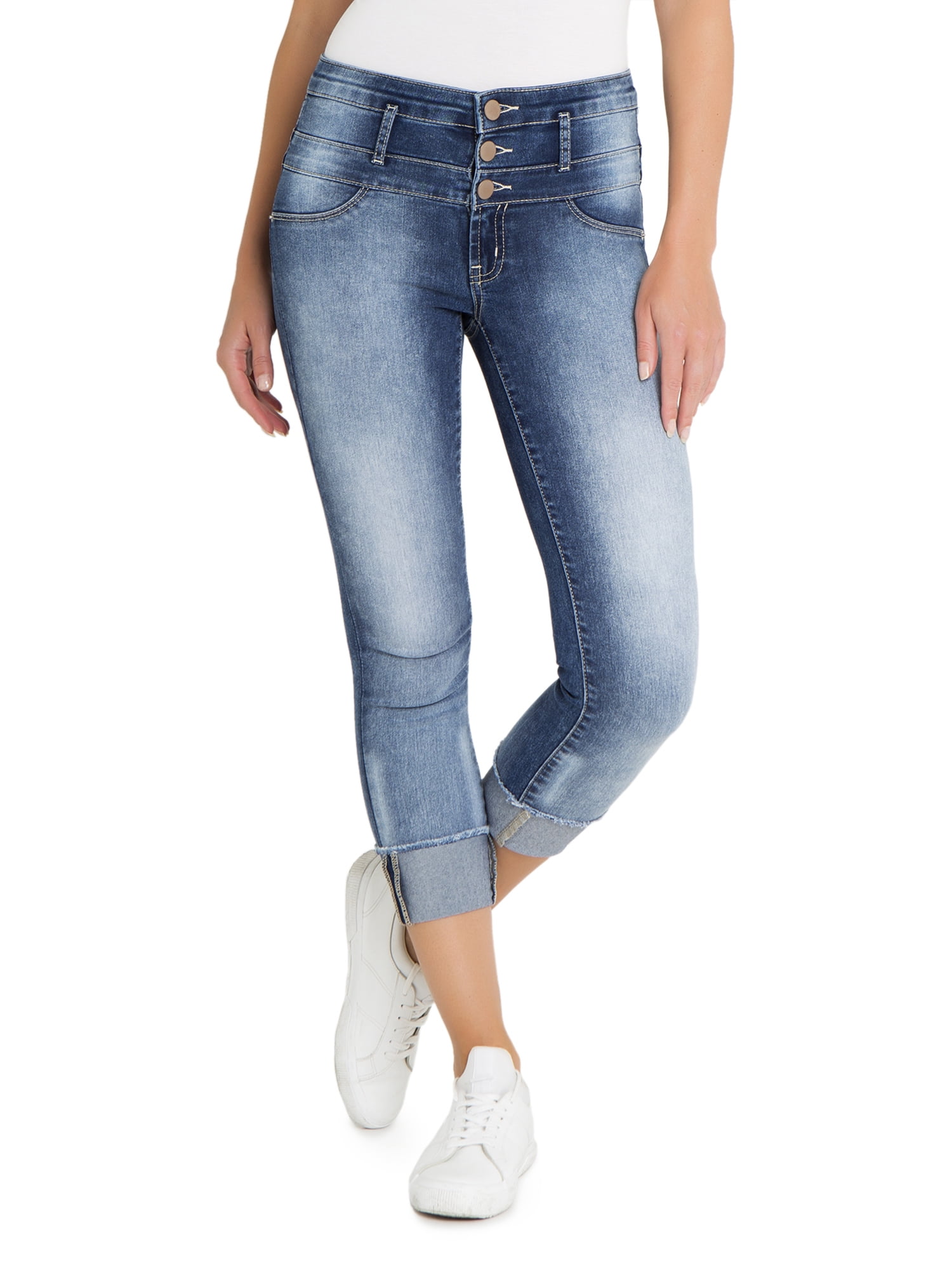 No Boundaries Juniors' triple stack ankle wide cuff crop jeans ...