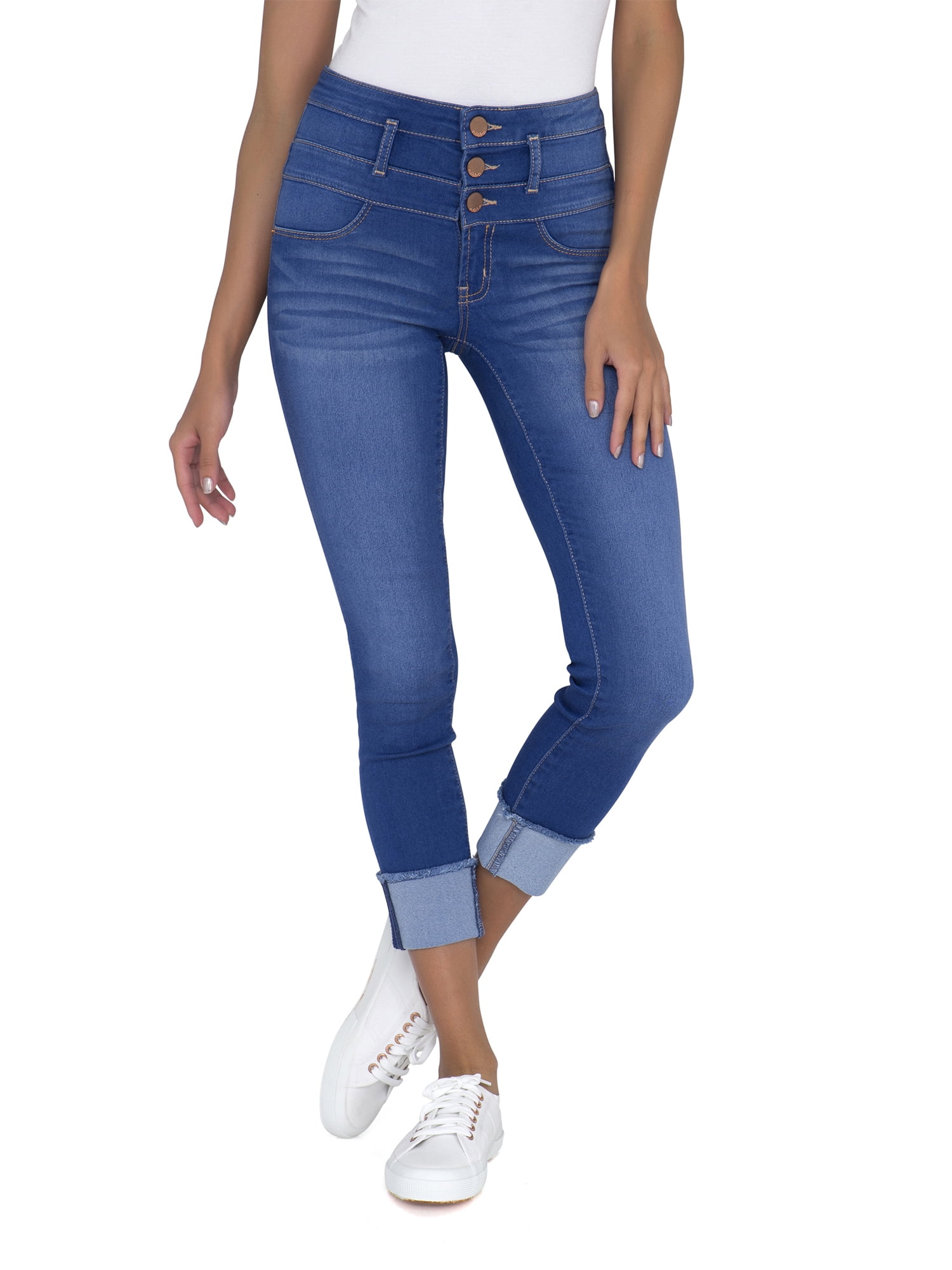No Boundaries Juniors' triple stack ankle wide cuff crop jeans ...