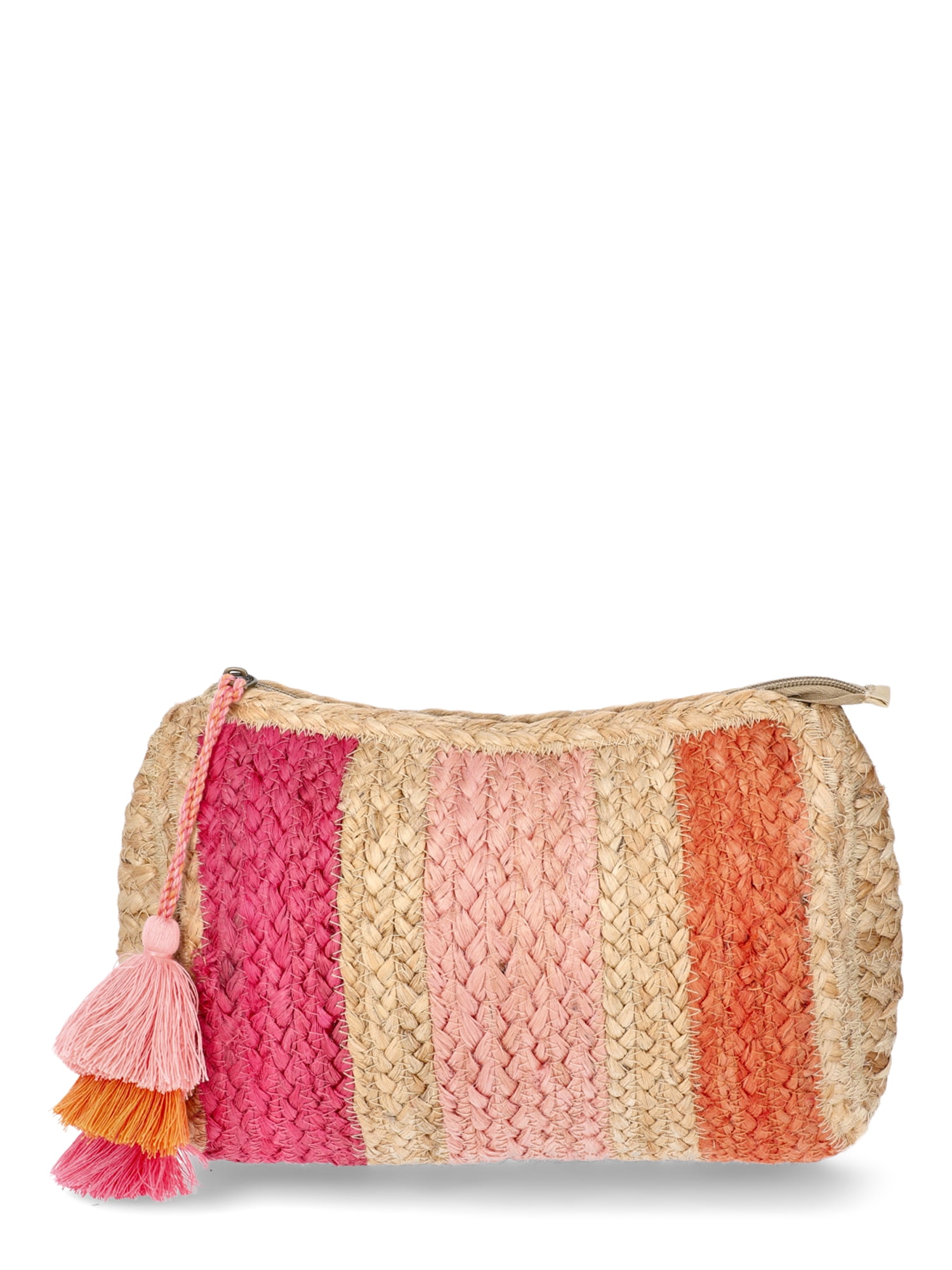 No Boundaries Jute Zipper Pouch, Pink, Women’s - Walmart.com