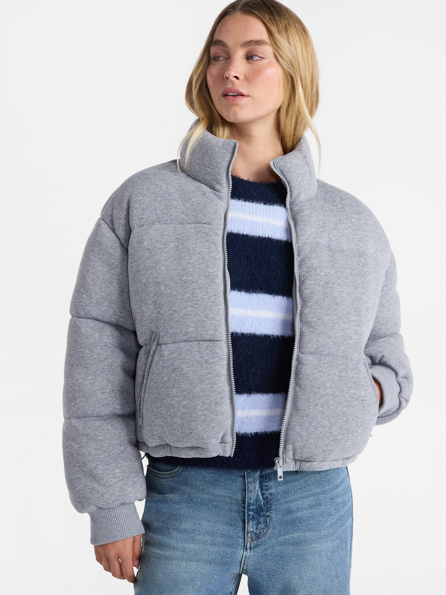 No Boundaries Knit Puffer Jacket, Women's - Walmart.com