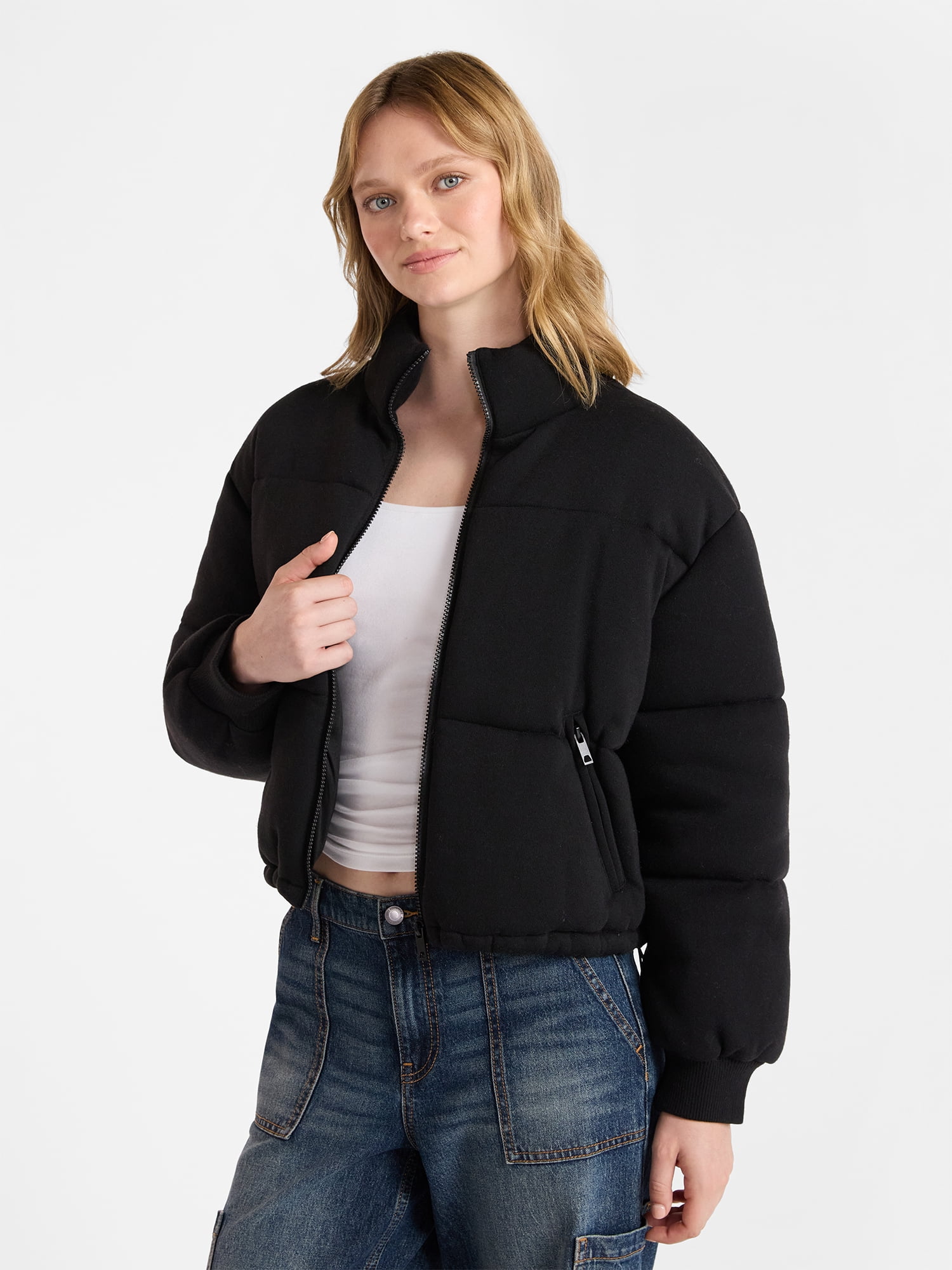 No Boundaries Knit Puffer Jacket, Women's - Walmart.com
