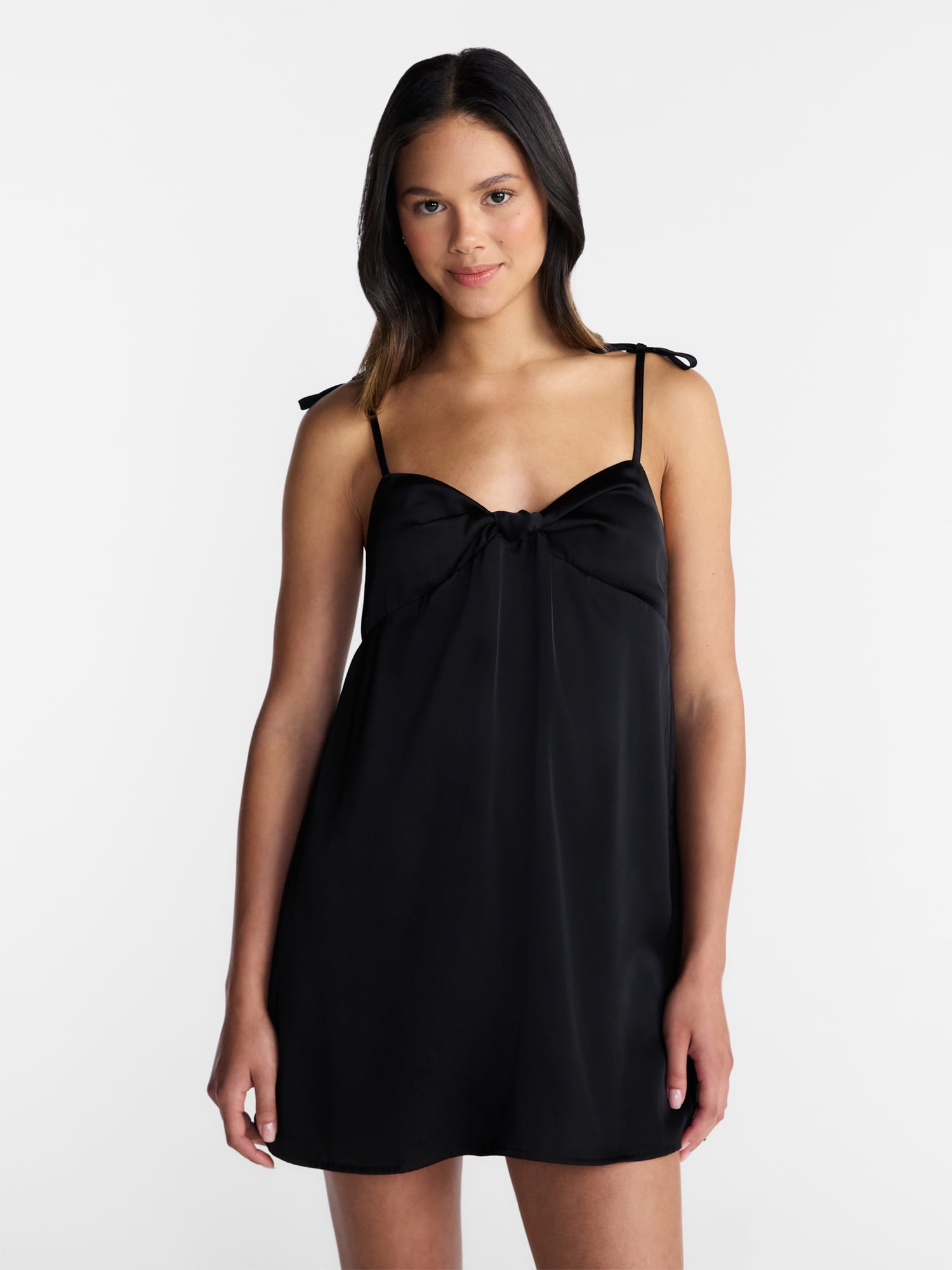 No Boundaries Knot Front Slip Mini Dress, Women’s XXS-XXL - Walmart.com