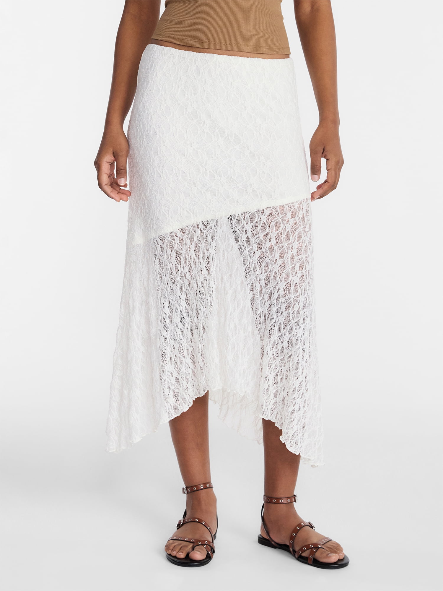 No Boundaries Asymmetrical Lace Midi Skirt, Women's XXS-XXL - Walmart.com