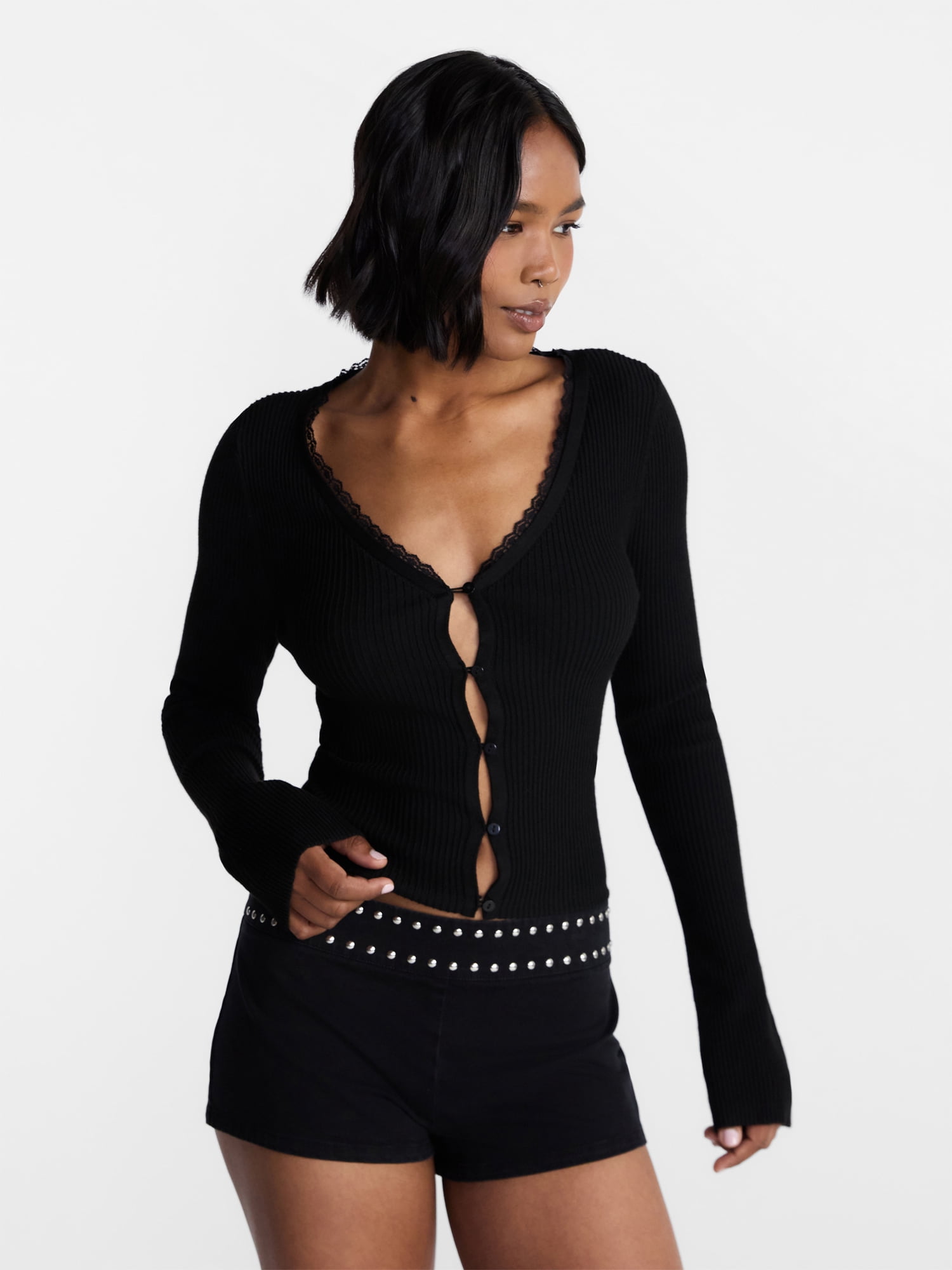 No Boundaries Lace Trim Cardigan, Women's XXS-XXL - Walmart.com