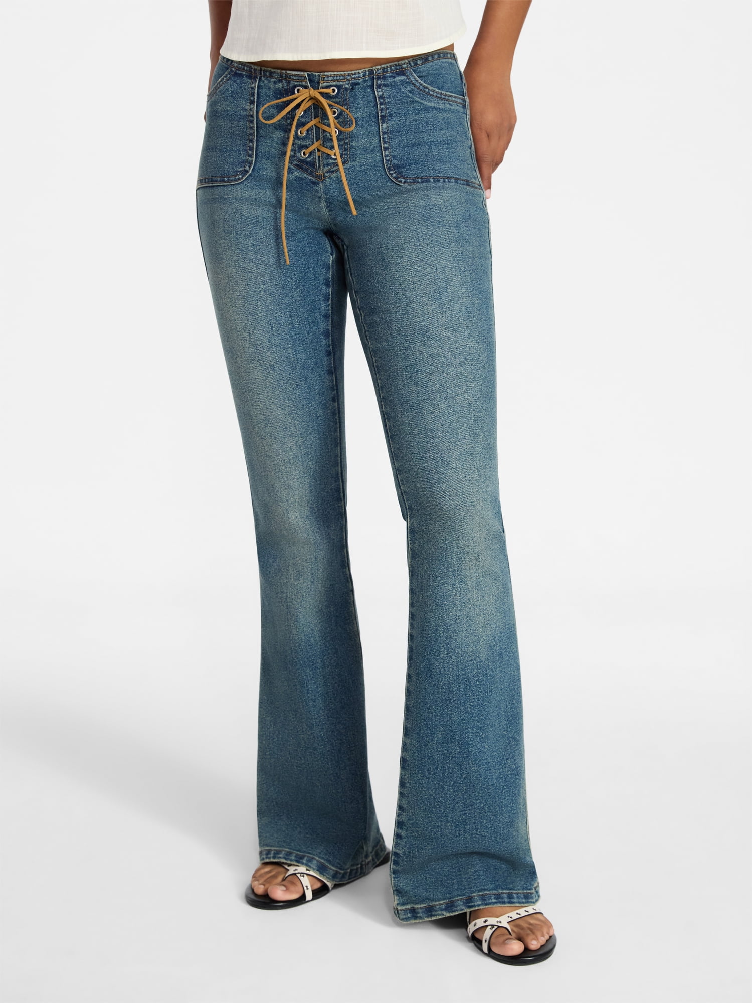 No Boundaries Lace Up Waist Bootcut Jean, Women's - Walmart.com