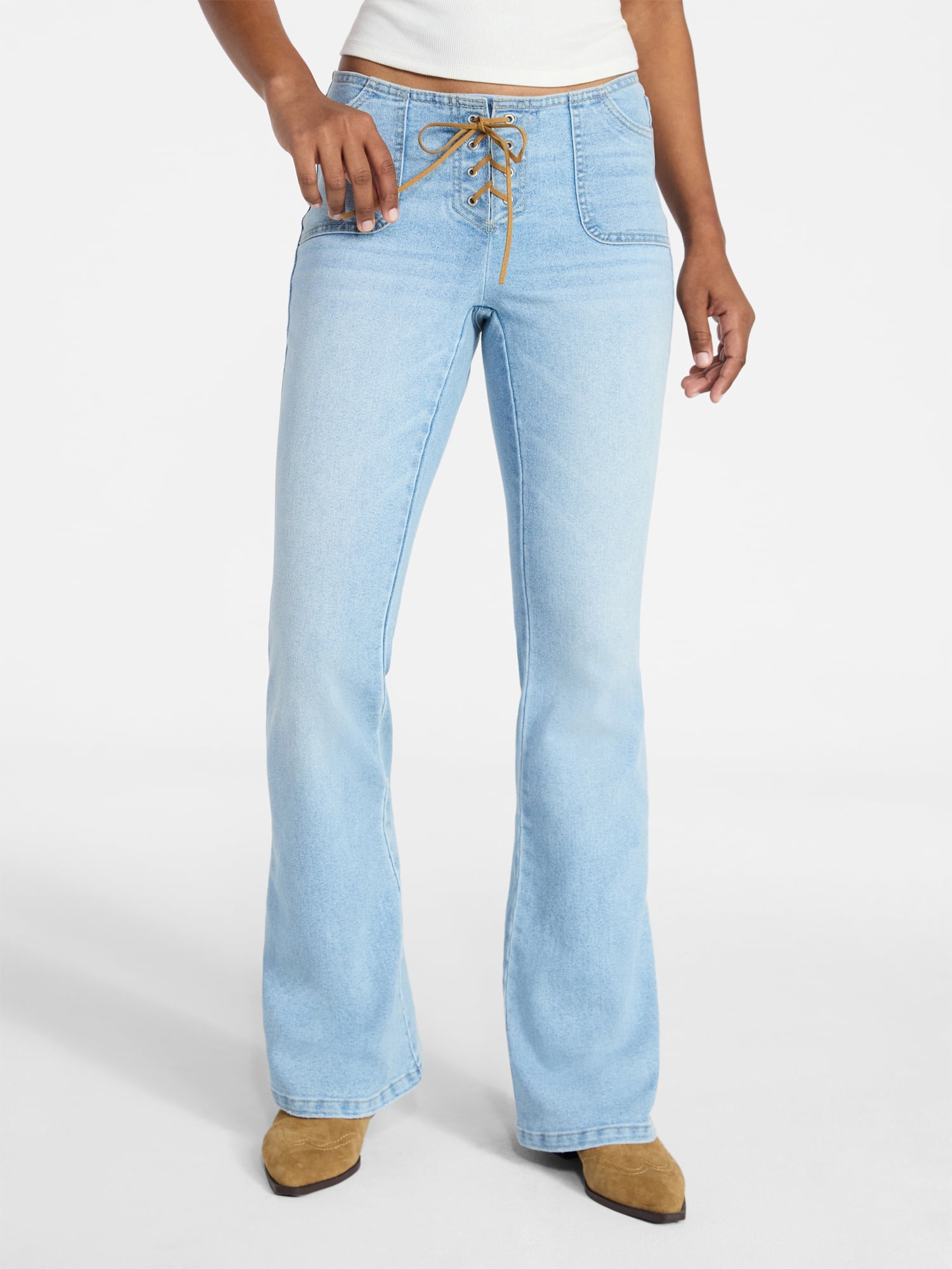 No Boundaries Lace Up Waist Bootcut Jeans, 33" Inseam, Women's XXS-XXL ...