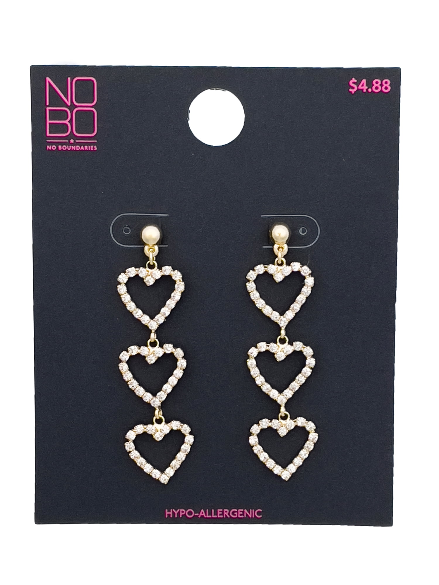 No Boundaries Ladies Adult Heart Drop Earring, Gold with Crystal ...